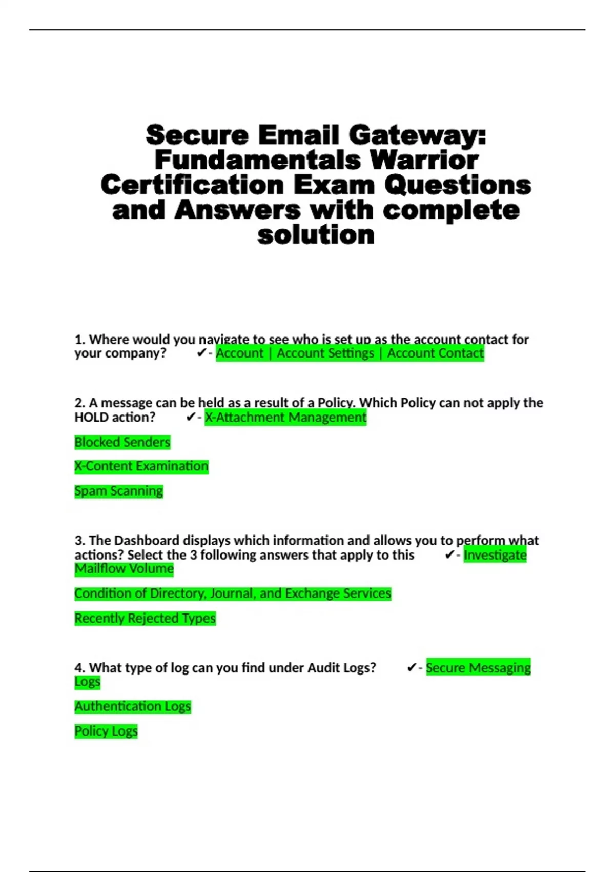 Secure Email Gateway: Fundamentals Warrior Certification Exam Questions ...