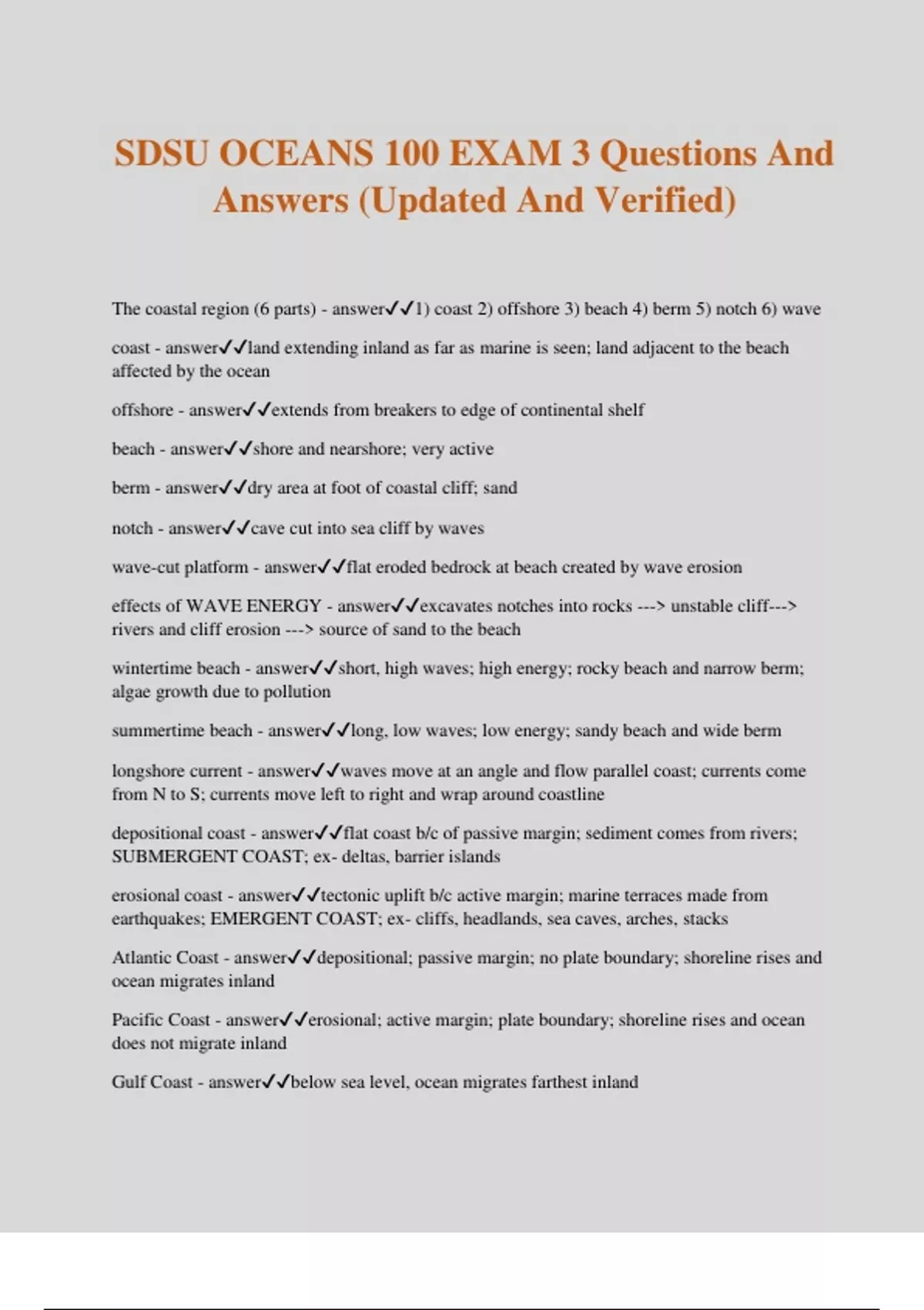 SDSU OCEANS 100 EXAM 3 Questions And Answers (Updated And Verified ...