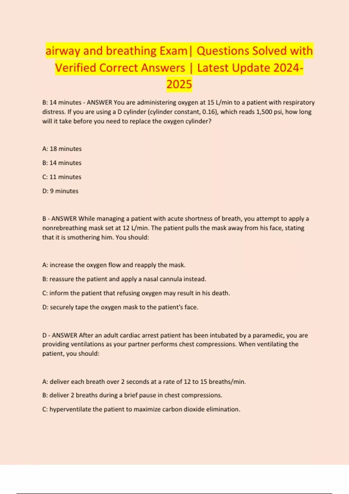 airway and breathing Exam| Questions Solved with Verified Correct ...