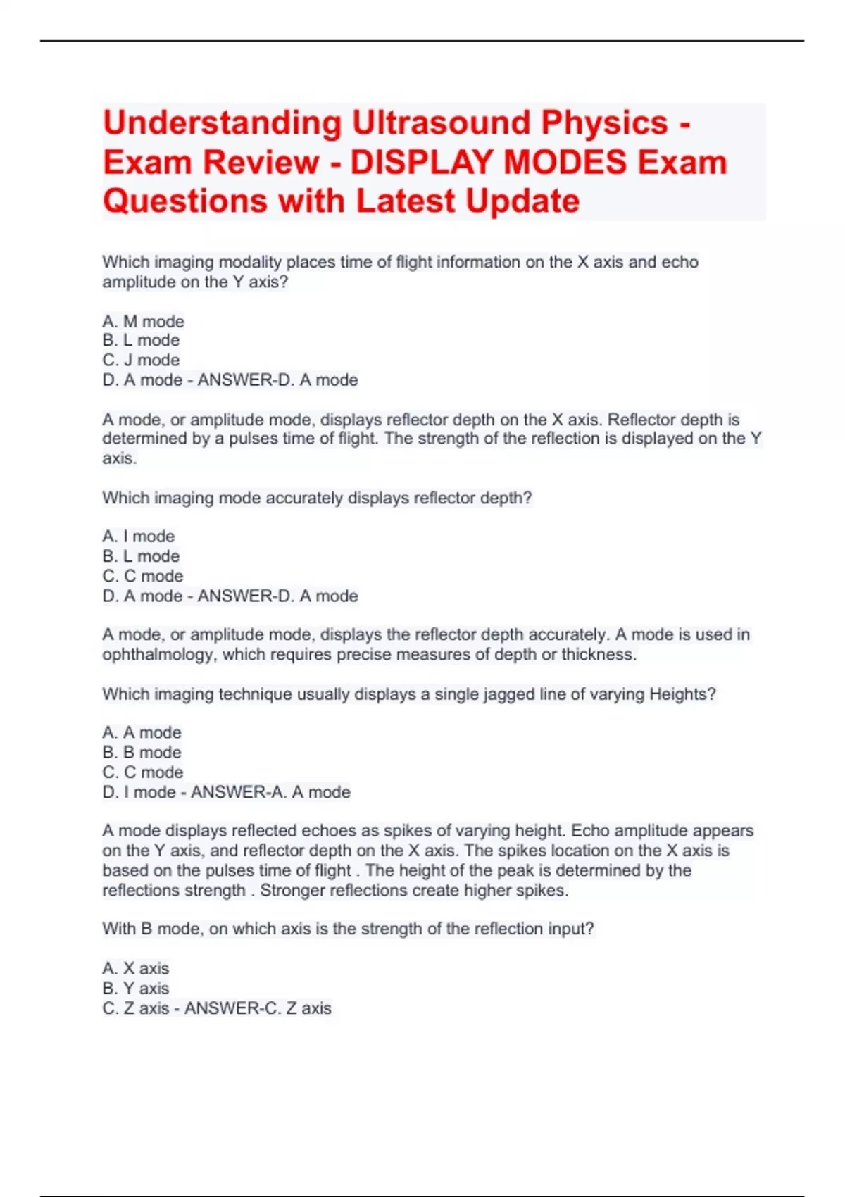 Understanding Ultrasound Physics - Exam Review - DISPLAY MODES Exam ...