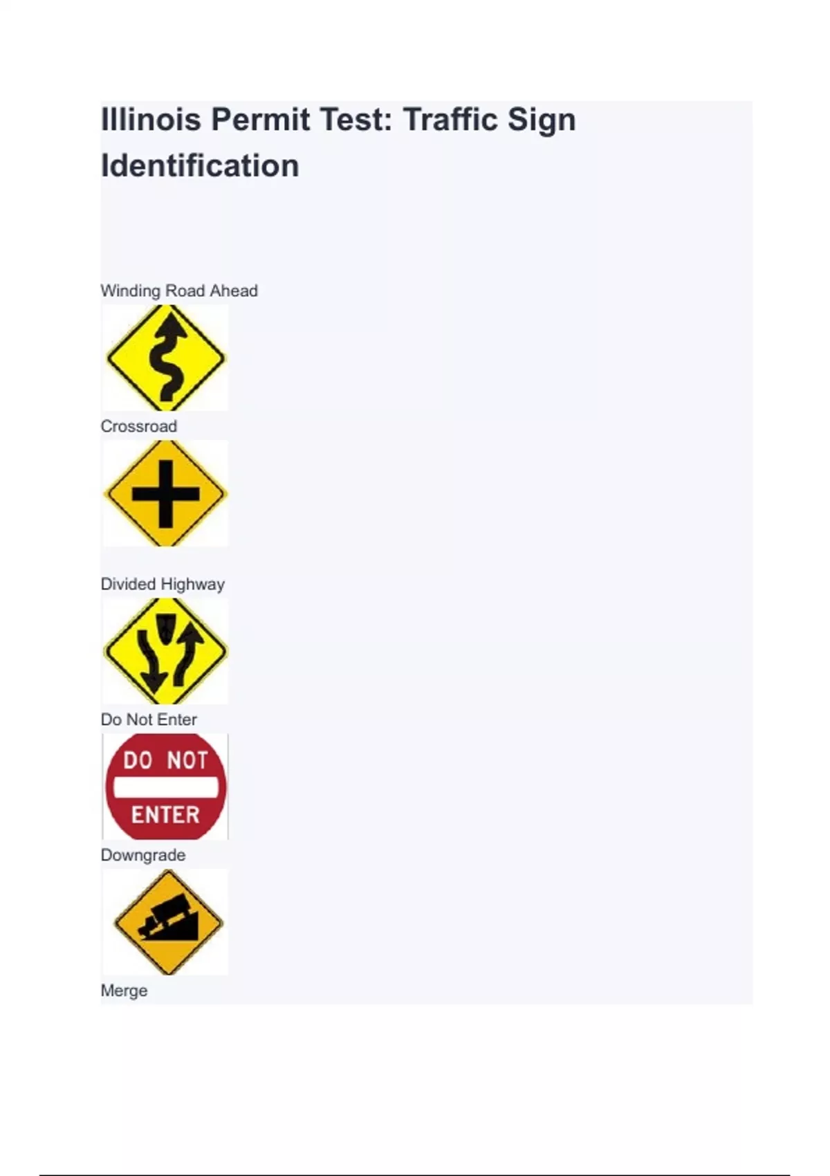 Illinois Permit Test_ Traffic Sign Identification - Illinois Driving ...