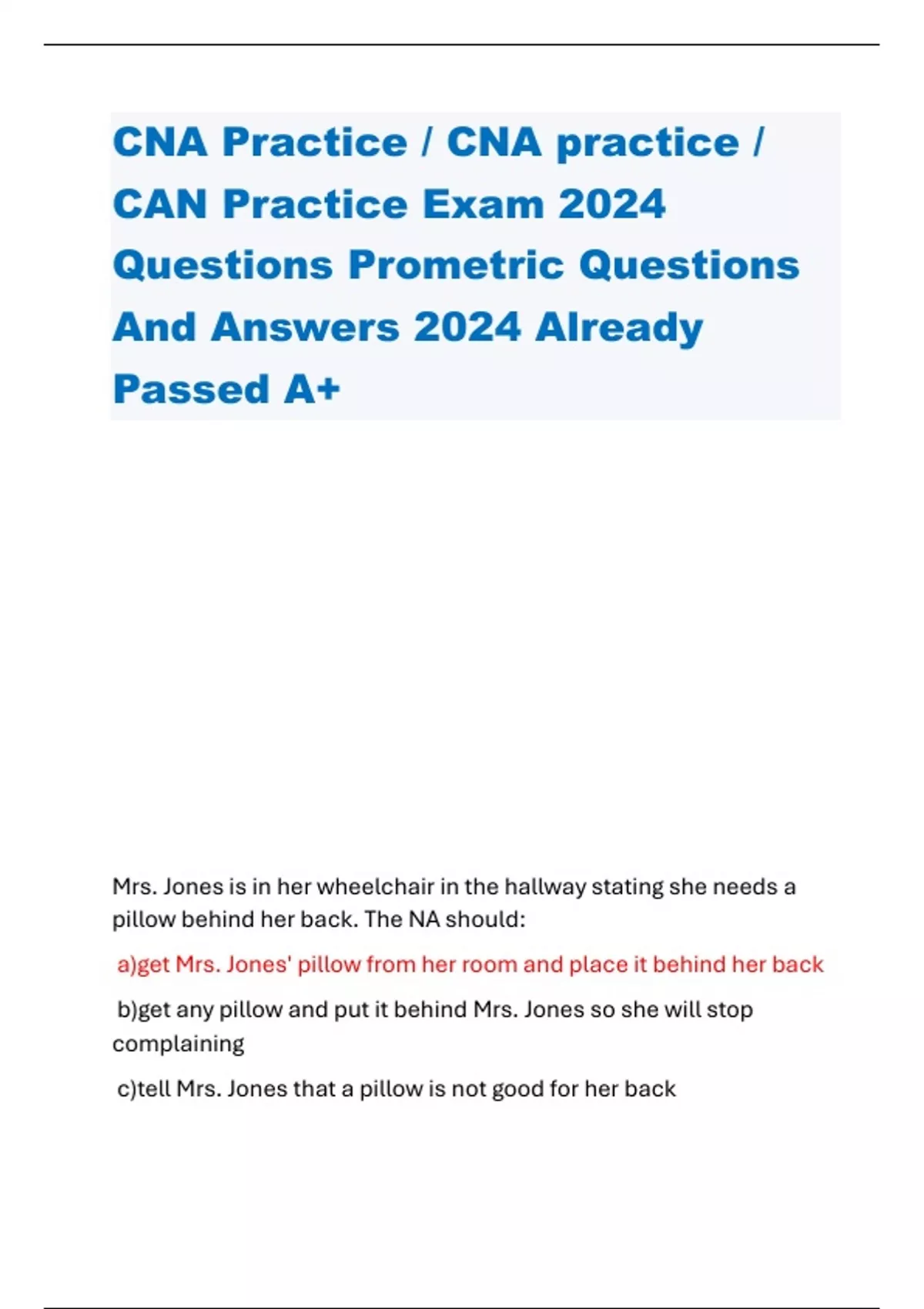 CNA Practice / CNA practice / CAN Practice Exam 2024 Questions ...