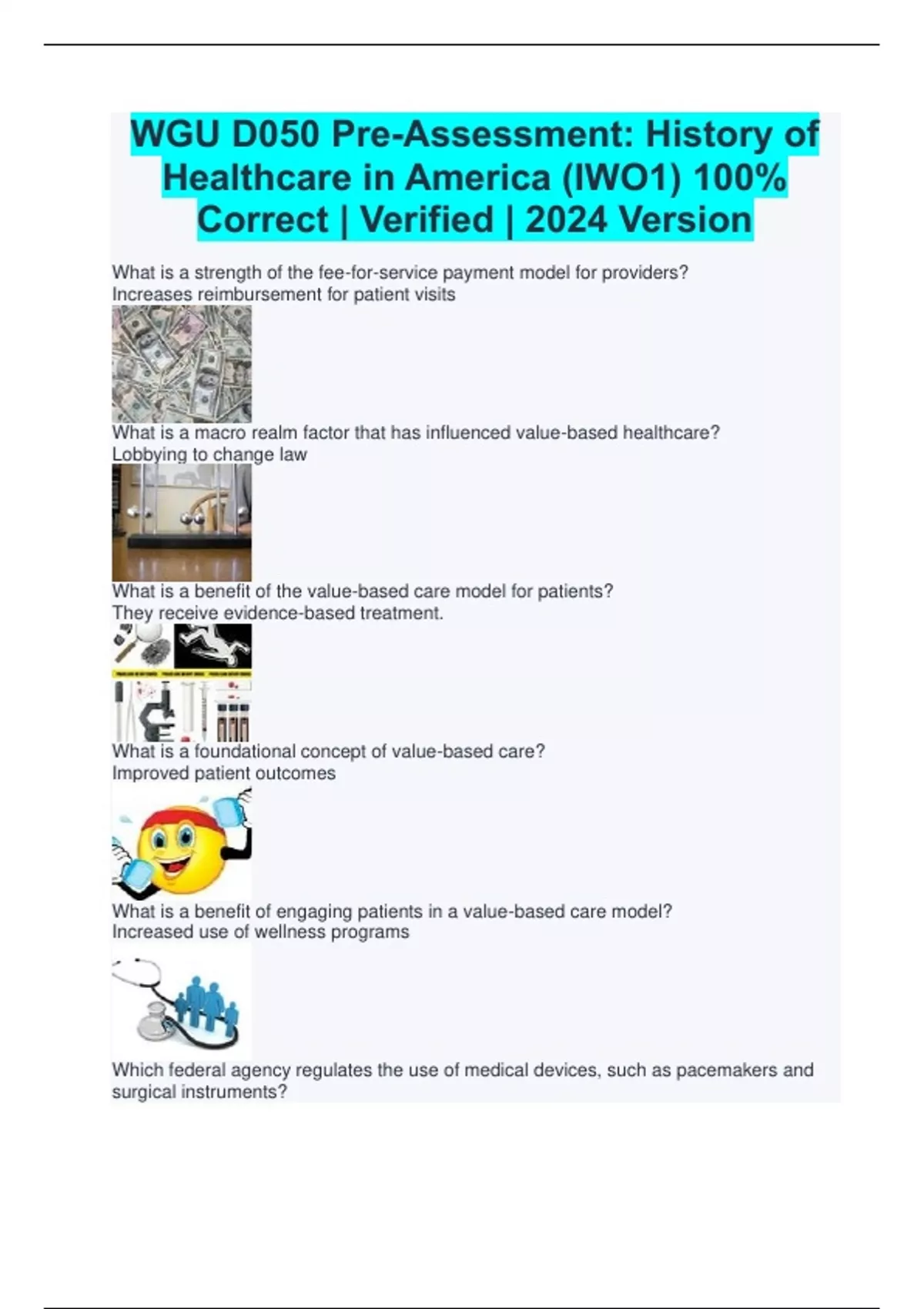 WGU D050 Pre-Assessment: History of Healthcare in America (IWO1) 100% ...