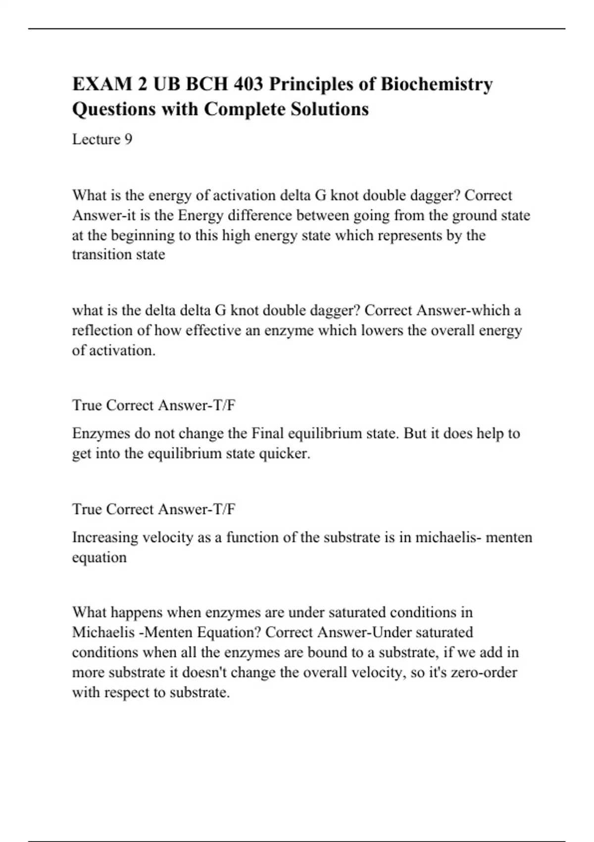 EXAM 2 UB BCH 403 Principles of Biochemistry Questions with Complete ...