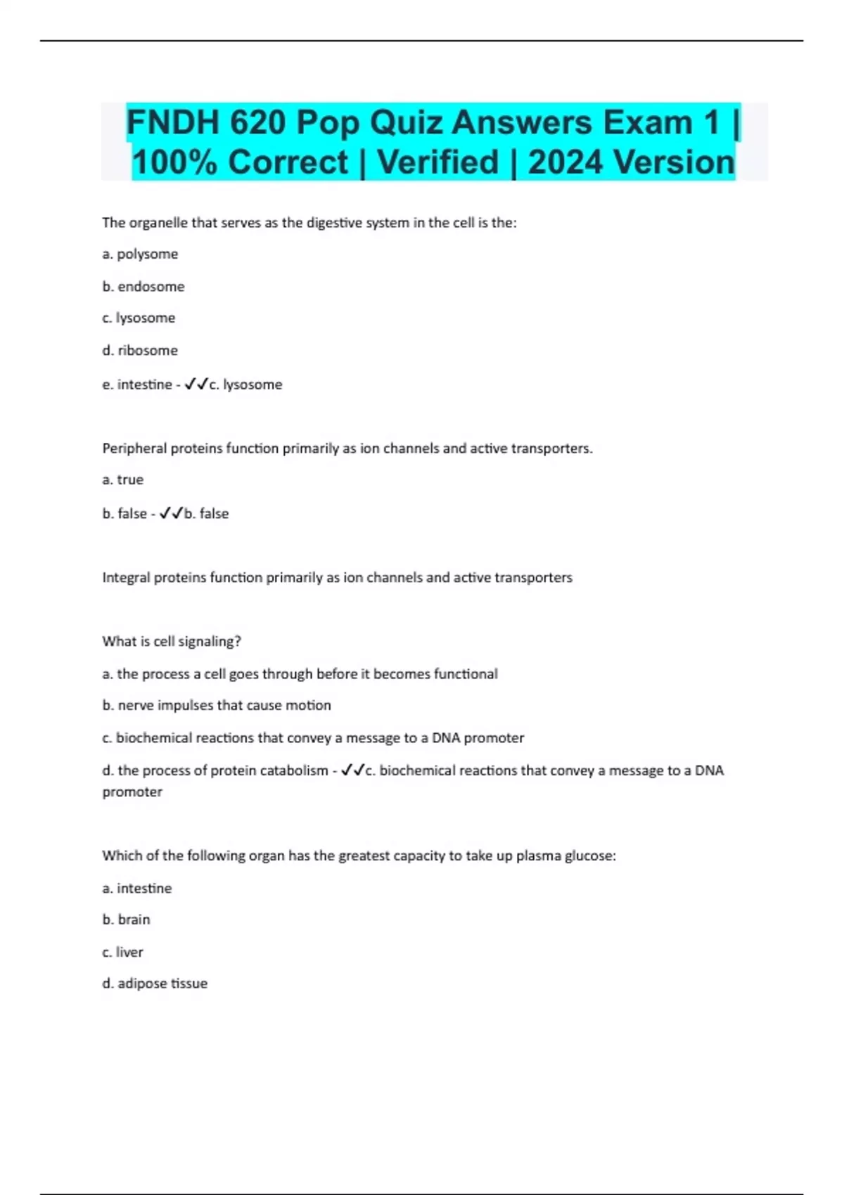 FNDH 620 Pop Quiz Answers Exam 1 | 100% Correct | Verified | 2024 ...