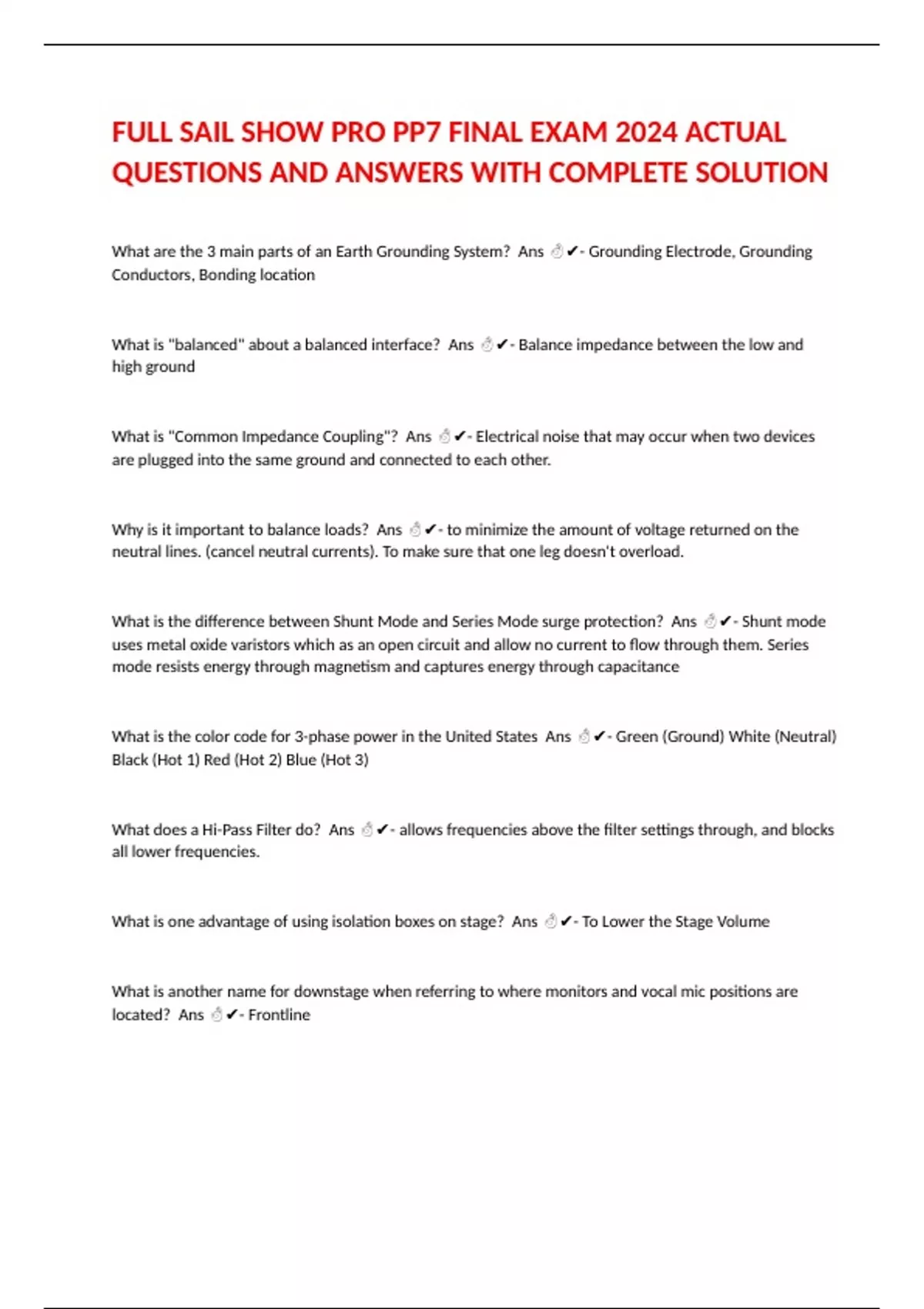 FULL SAIL SHOW PRO PP7 FINAL EXAM 2024 ACTUAL QUESTIONS AND ANSWERS ...