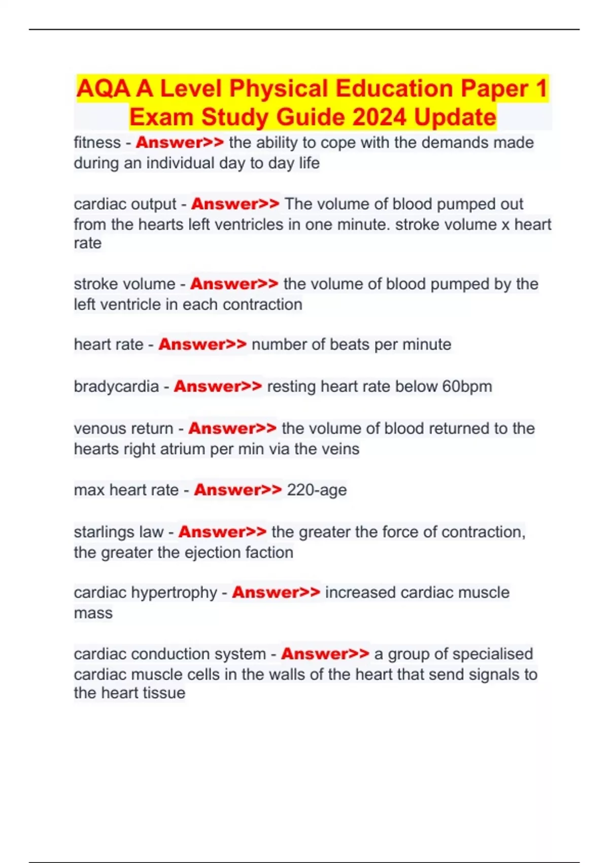 AQA A Level Physical Education Paper 1 Exam Study Guide 2024 Update - AQA A Level Physical ...
