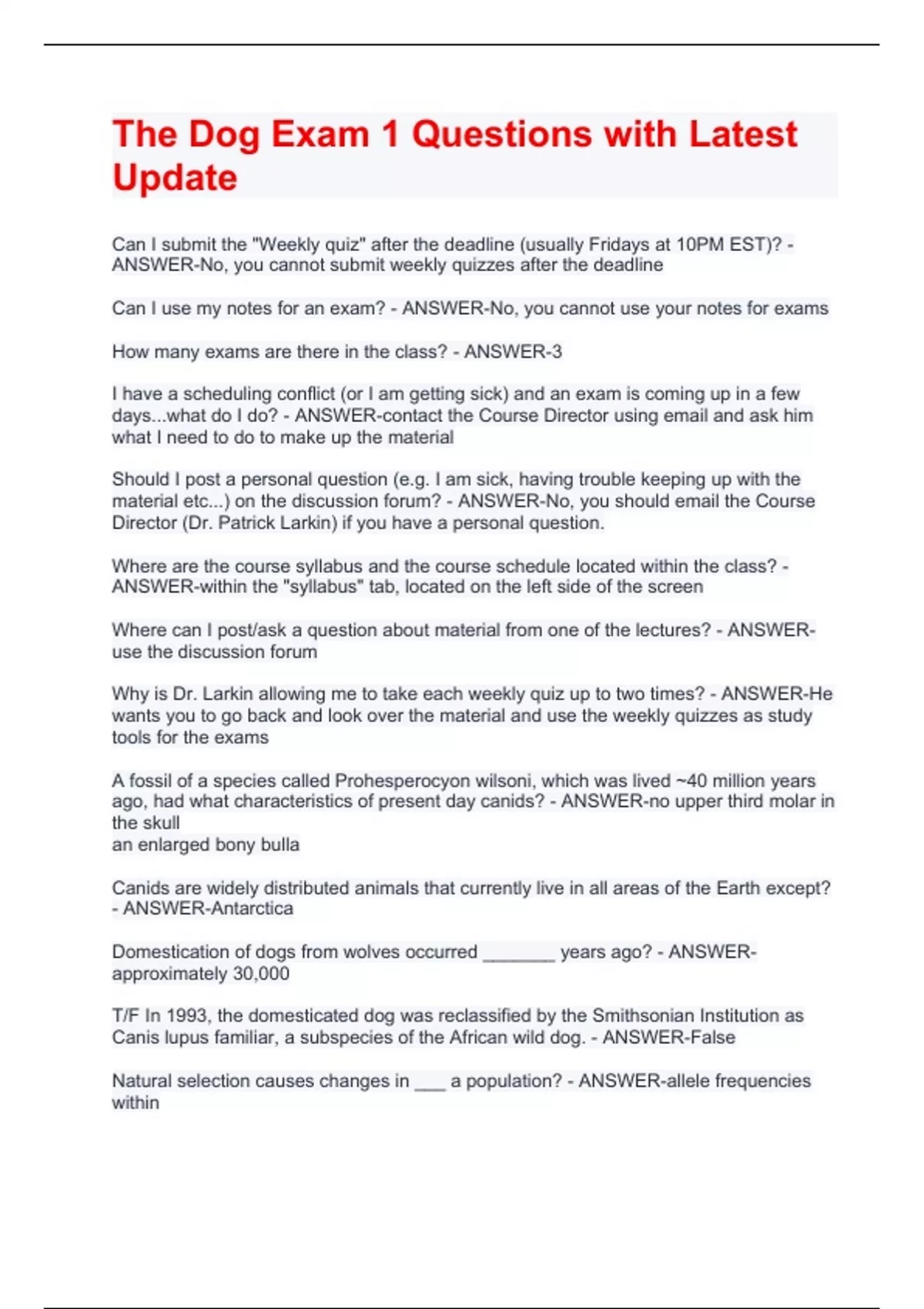 The Dog Exam 1 Questions with Latest Update - The Dissection of the Dog ...