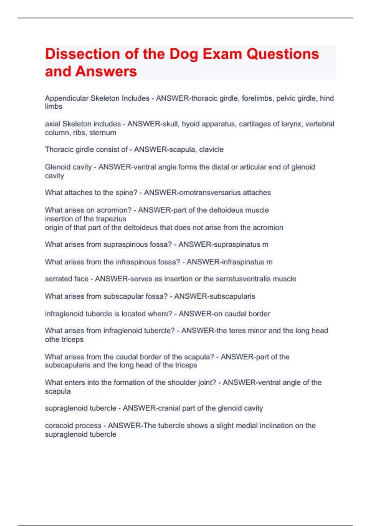 Dissection of the Dog Exam Questions and Answers - The Dissection of ...