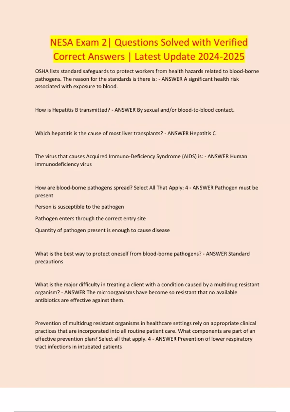 NESA Exam 2| Questions Solved with Verified Correct Answers | Latest ...