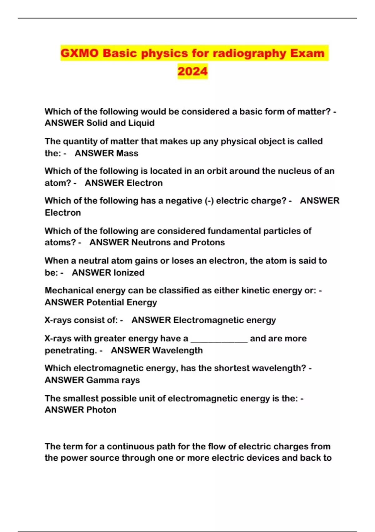 GXMO Basic physics for radiography Exam 2024 - GXMO Basic physics for ...