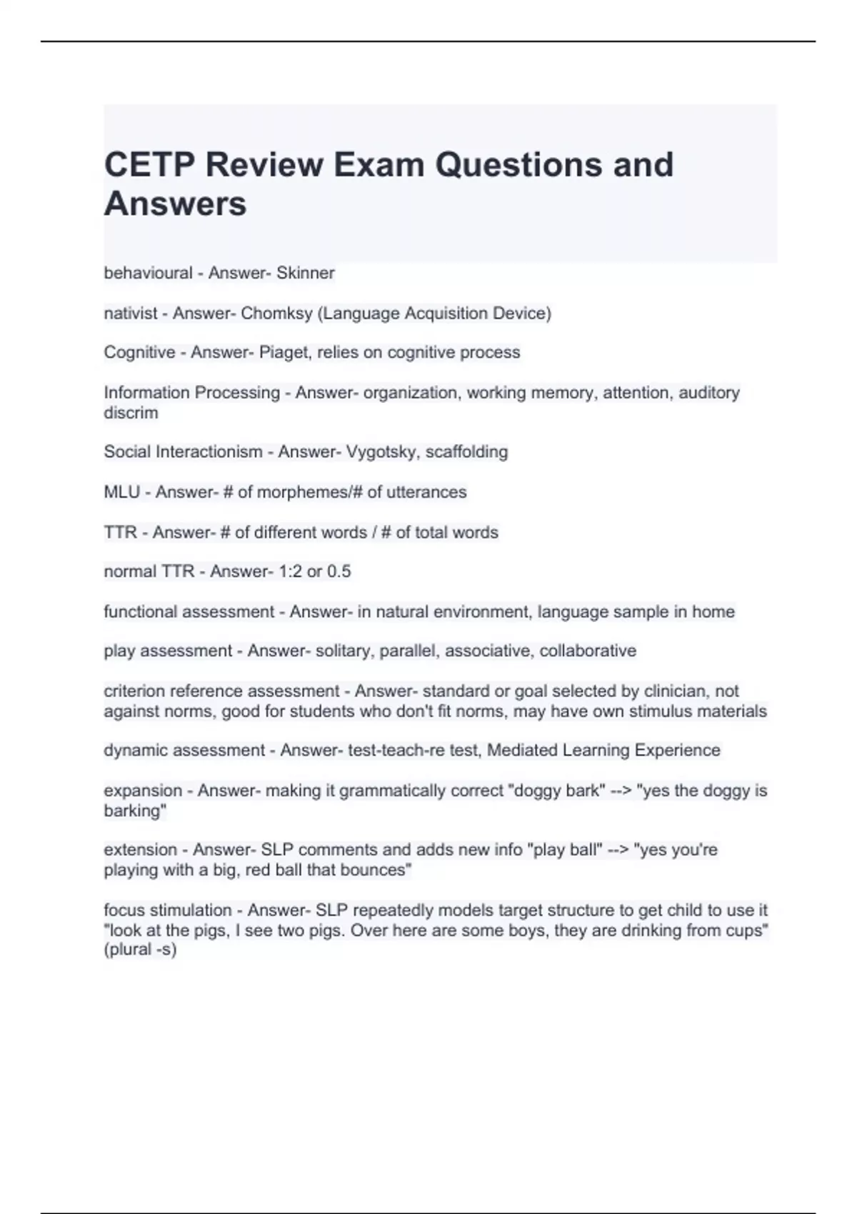 CETP Review Exam Questions and Answers 100% correct - CETP - Stuvia US