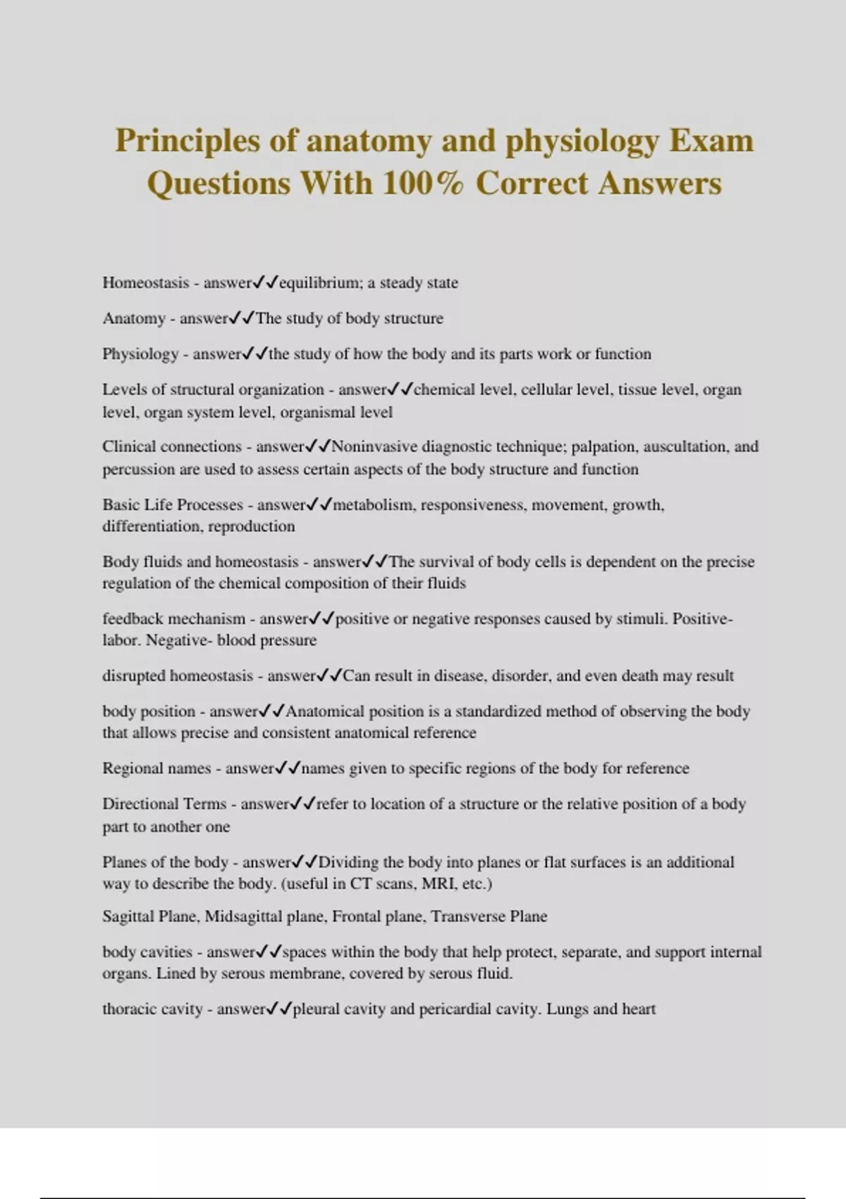 Principles of anatomy and physiology Exam Questions With 100% Correct ...