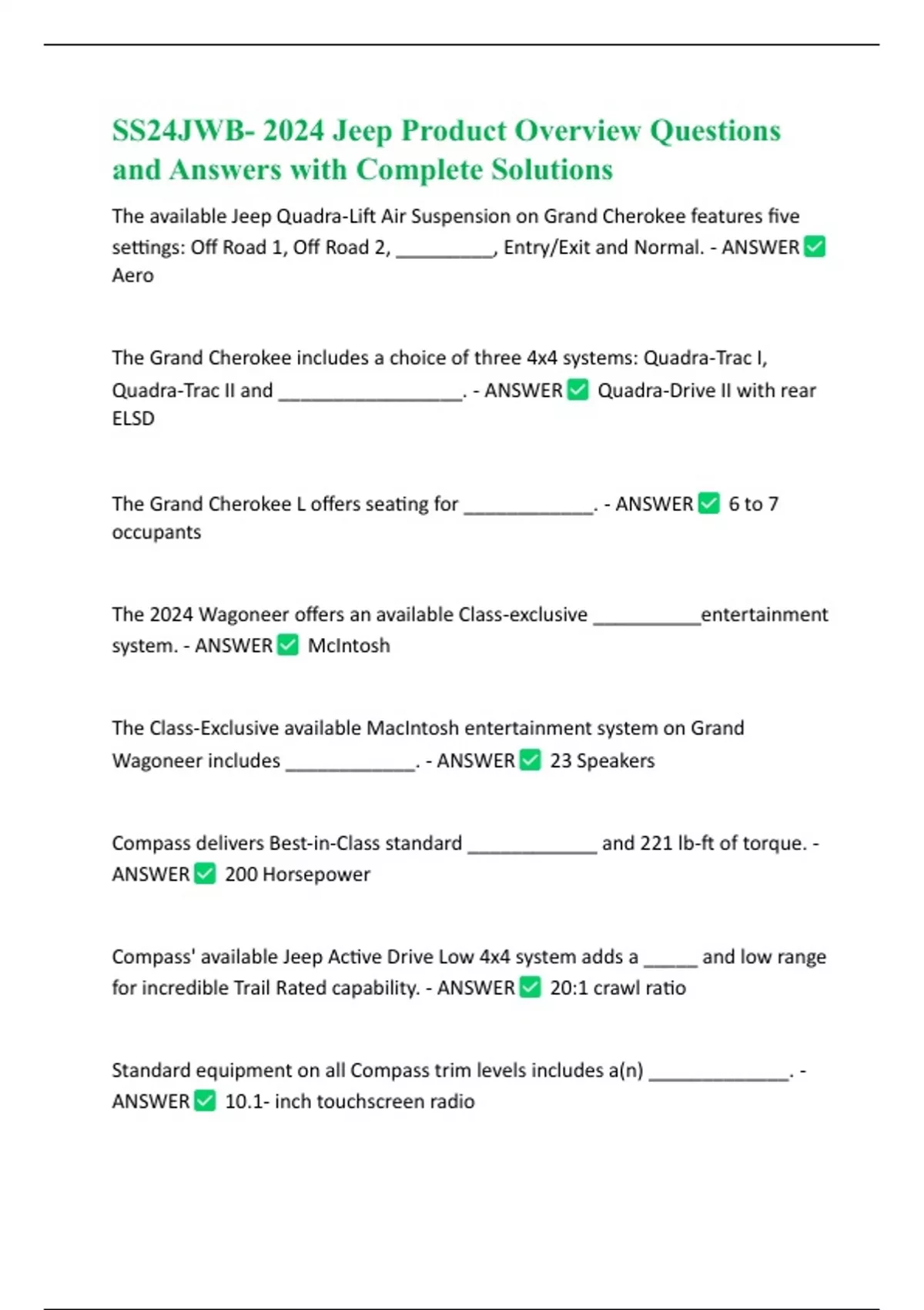SS24JWB- 2024 Jeep Product Overview Questions and Answers with Complete ...