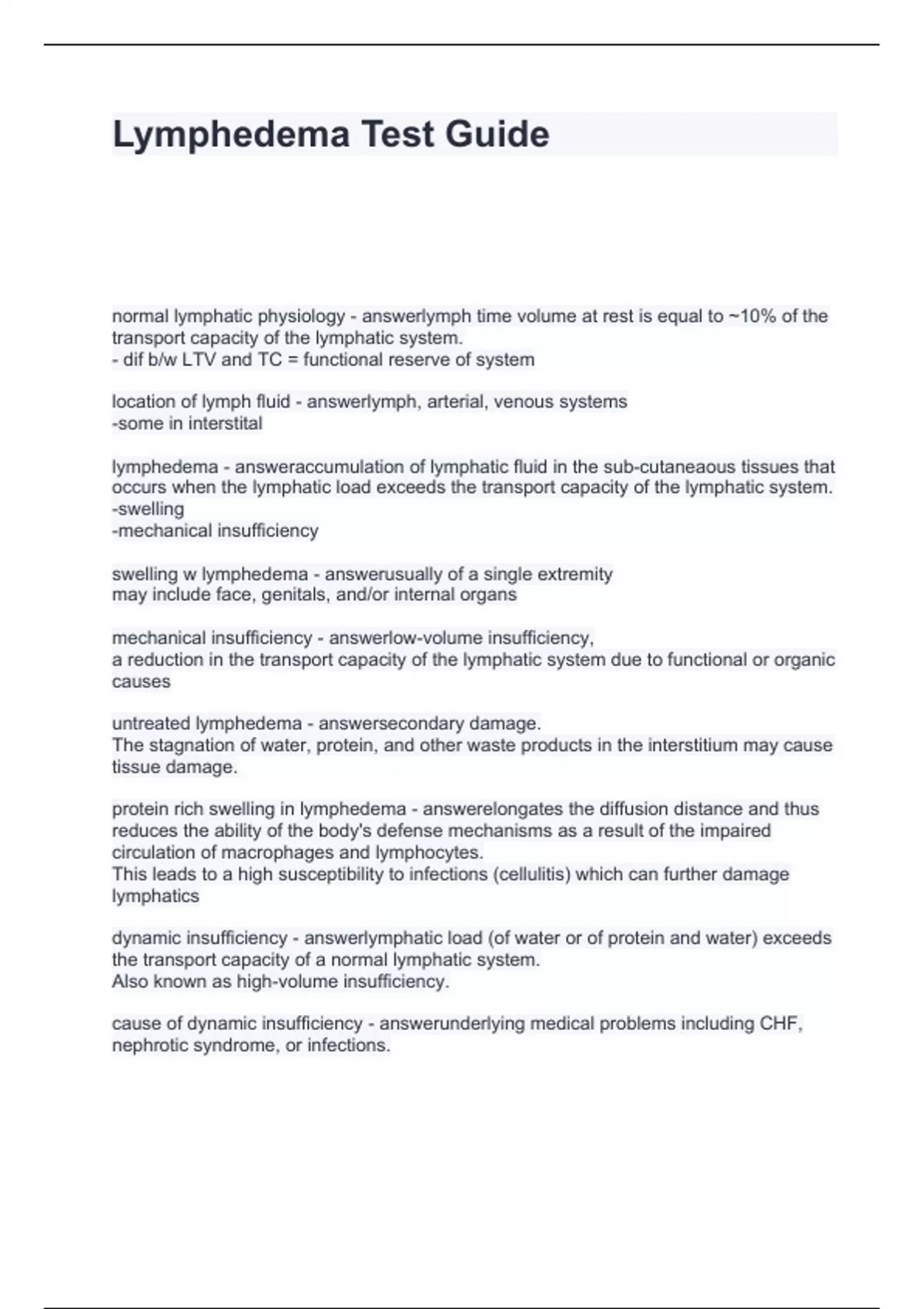 Lymphedema Test Guide Questions and Answers 2024 - LYMPHEDEMA - Stuvia US