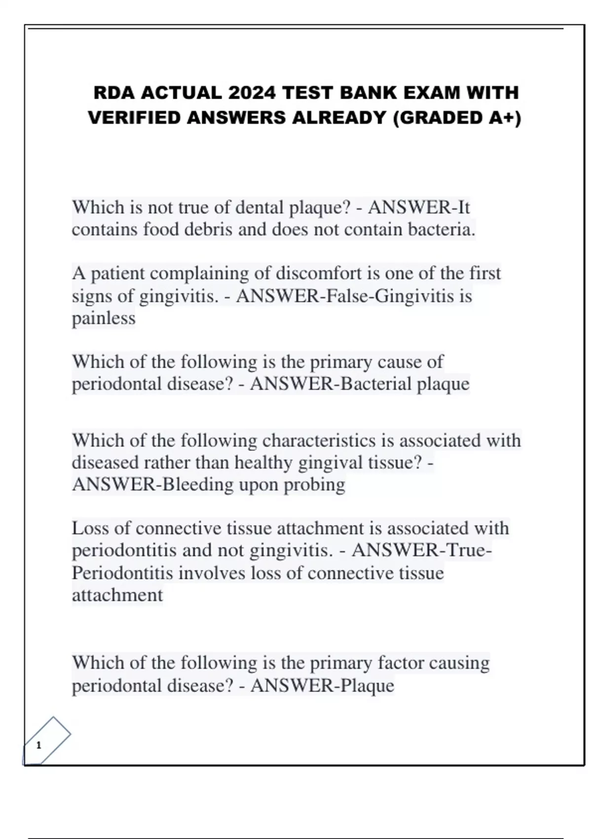 RDA ACTUAL 2024 TEST BANK EXAM WITH VERIFIED ANSWERS ALREADY (GRADED A+ ...