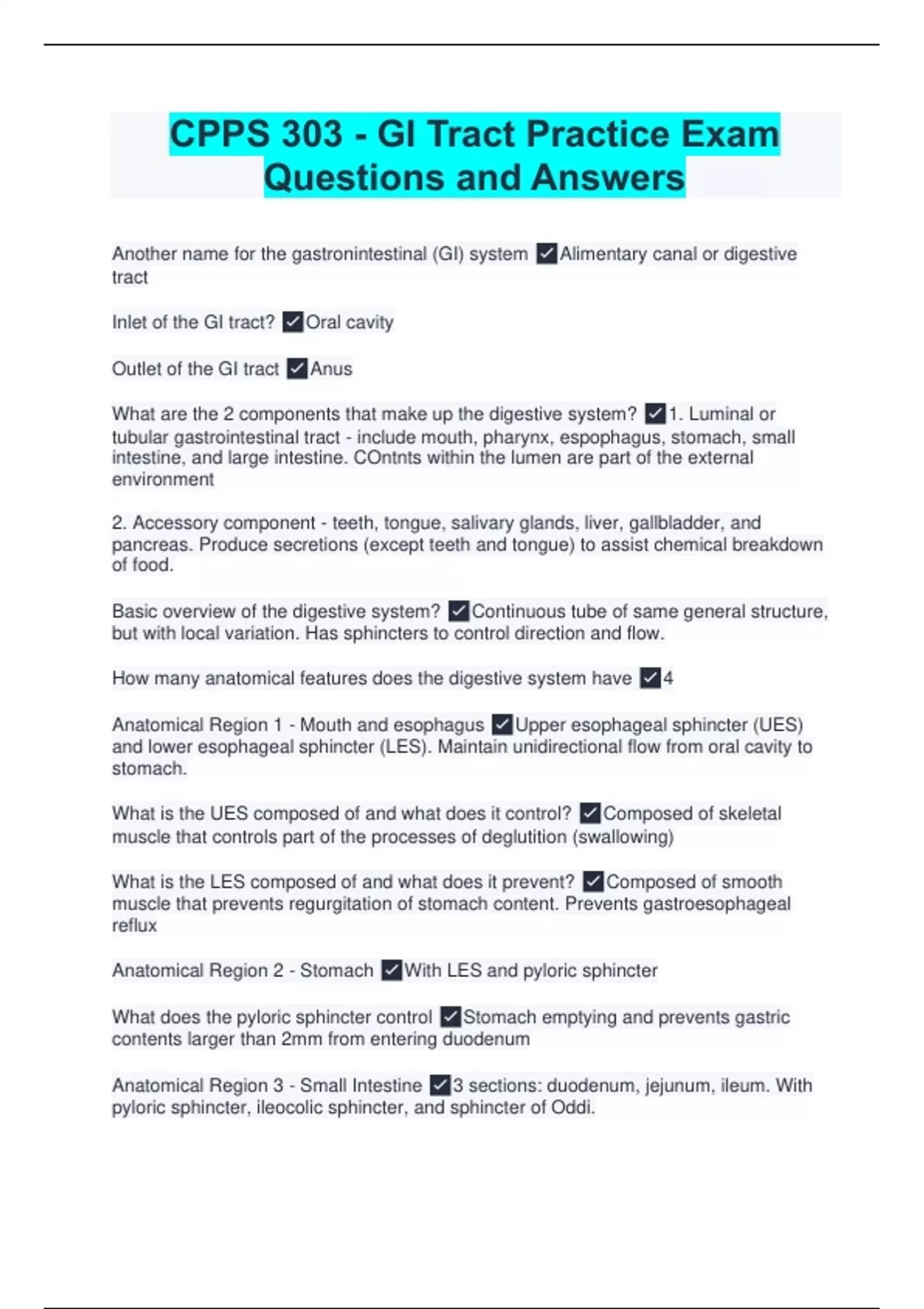 CPPS 303 - GI Tract Practice Exam Questions and Answers - CPPS - Stuvia US