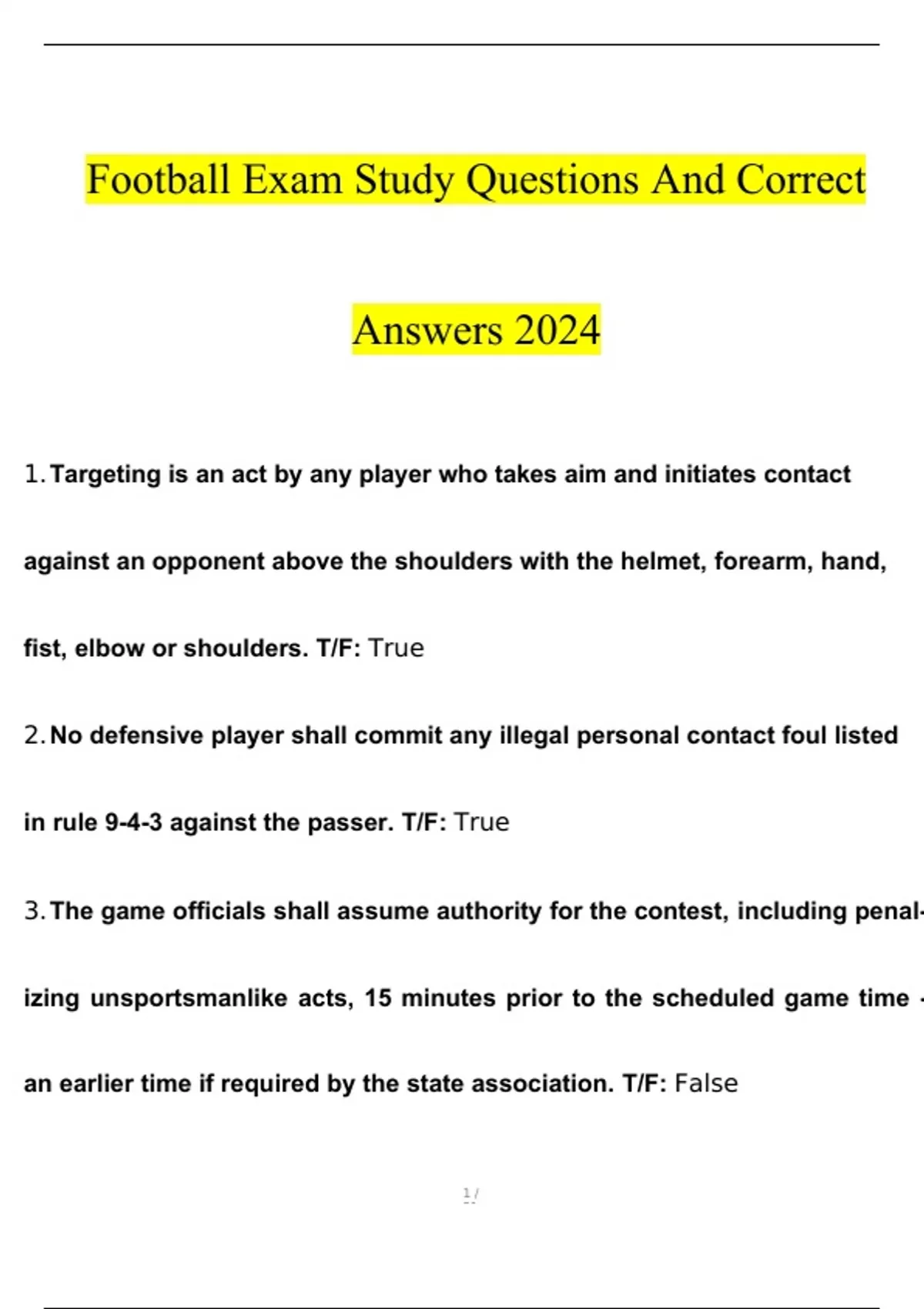 Football Exam Study With Questions and Answers 100% A+ Updated For ...