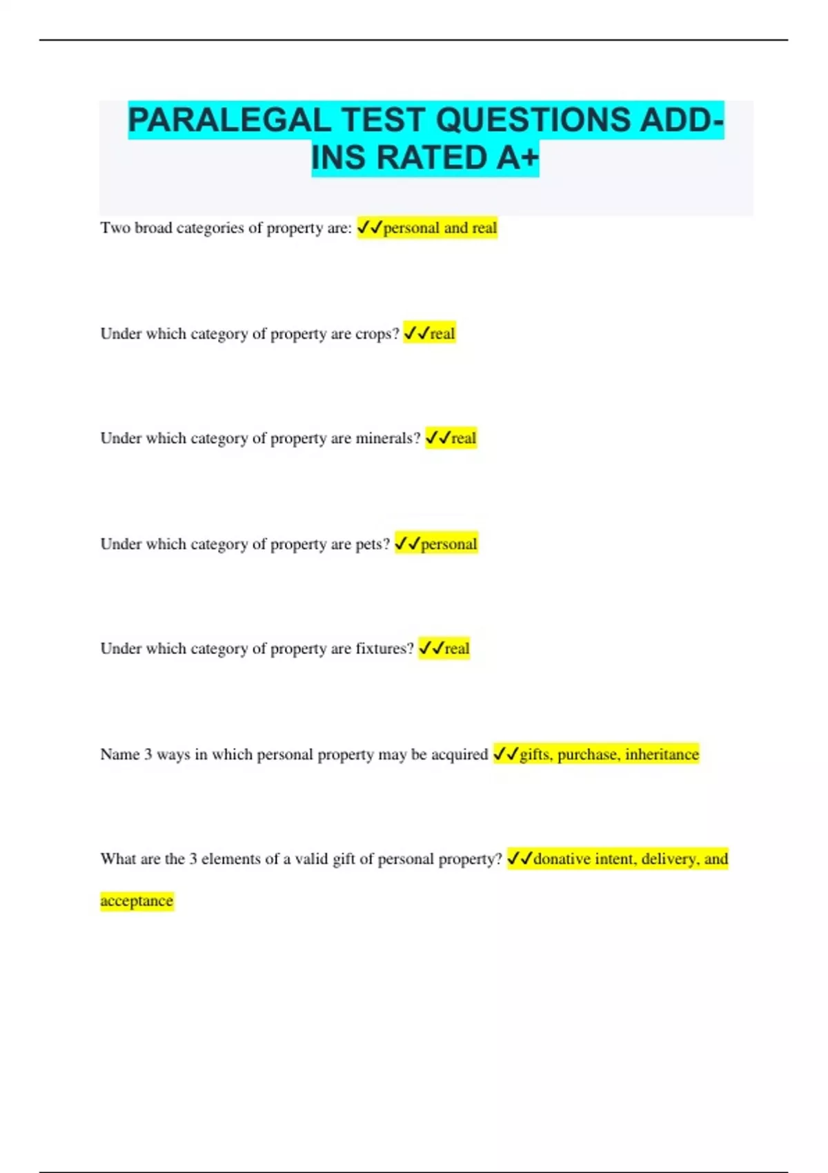 Paralegal Certificate Bundled Exams Questions and Answers Multiple ...