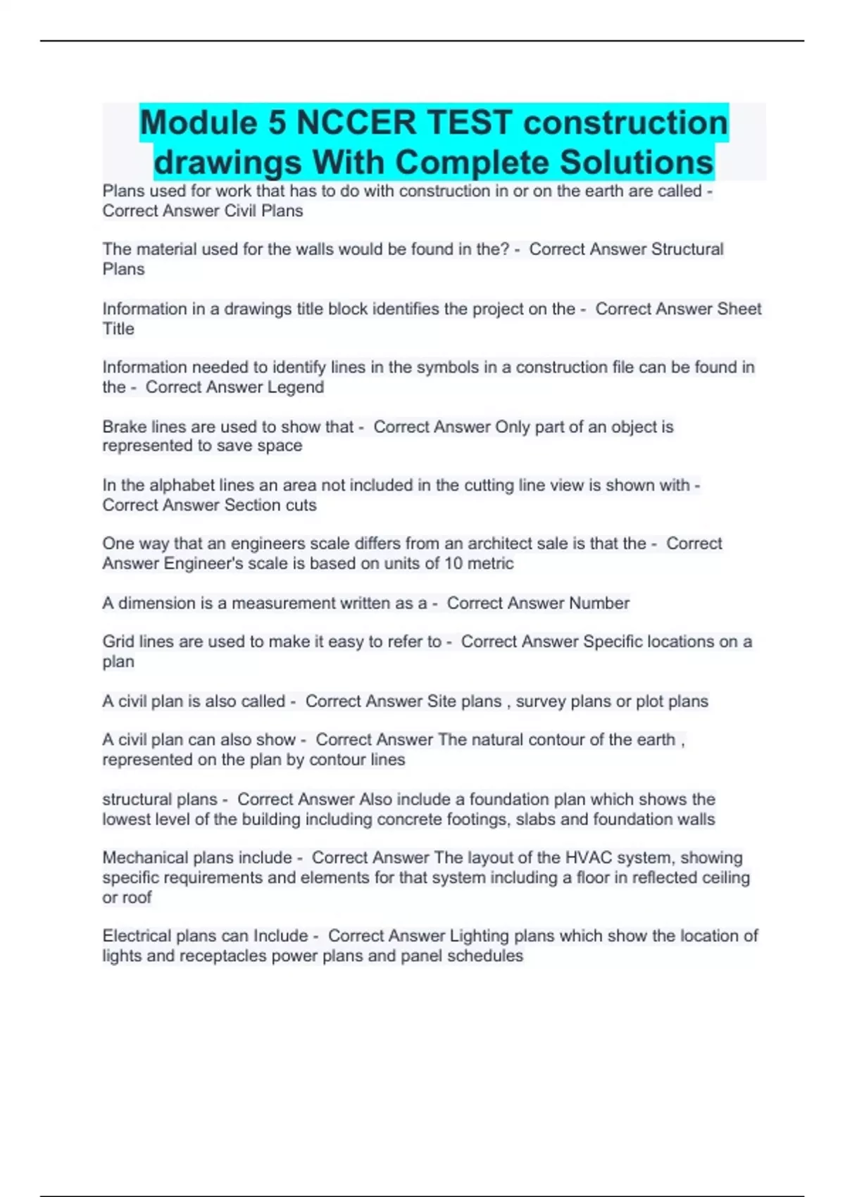 Module 5 NCCER TEST construction drawings With Complete Solutions ...