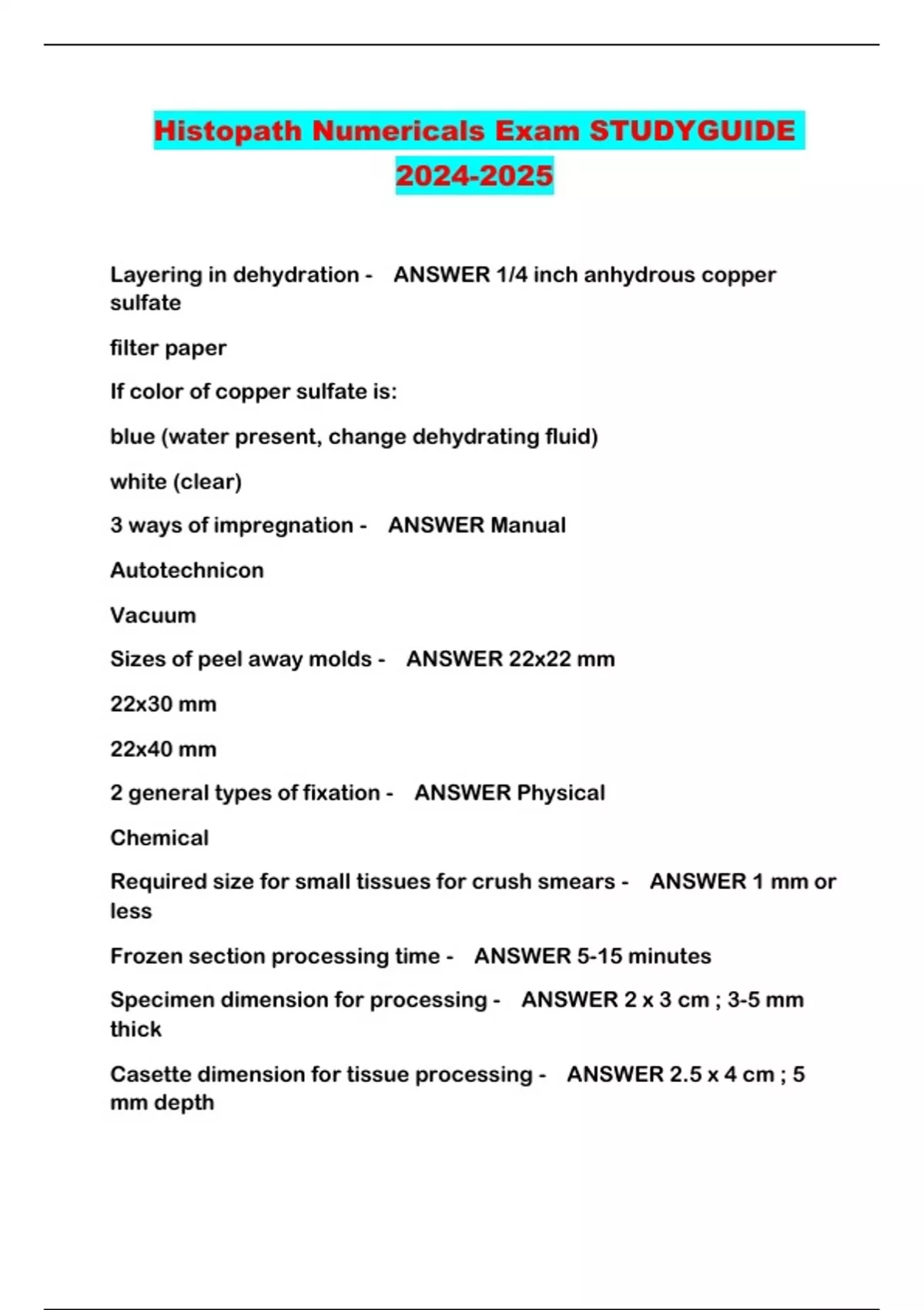 Histopath Numericals Exam STUDYGUIDE - Histopath Numericals - Stuvia US