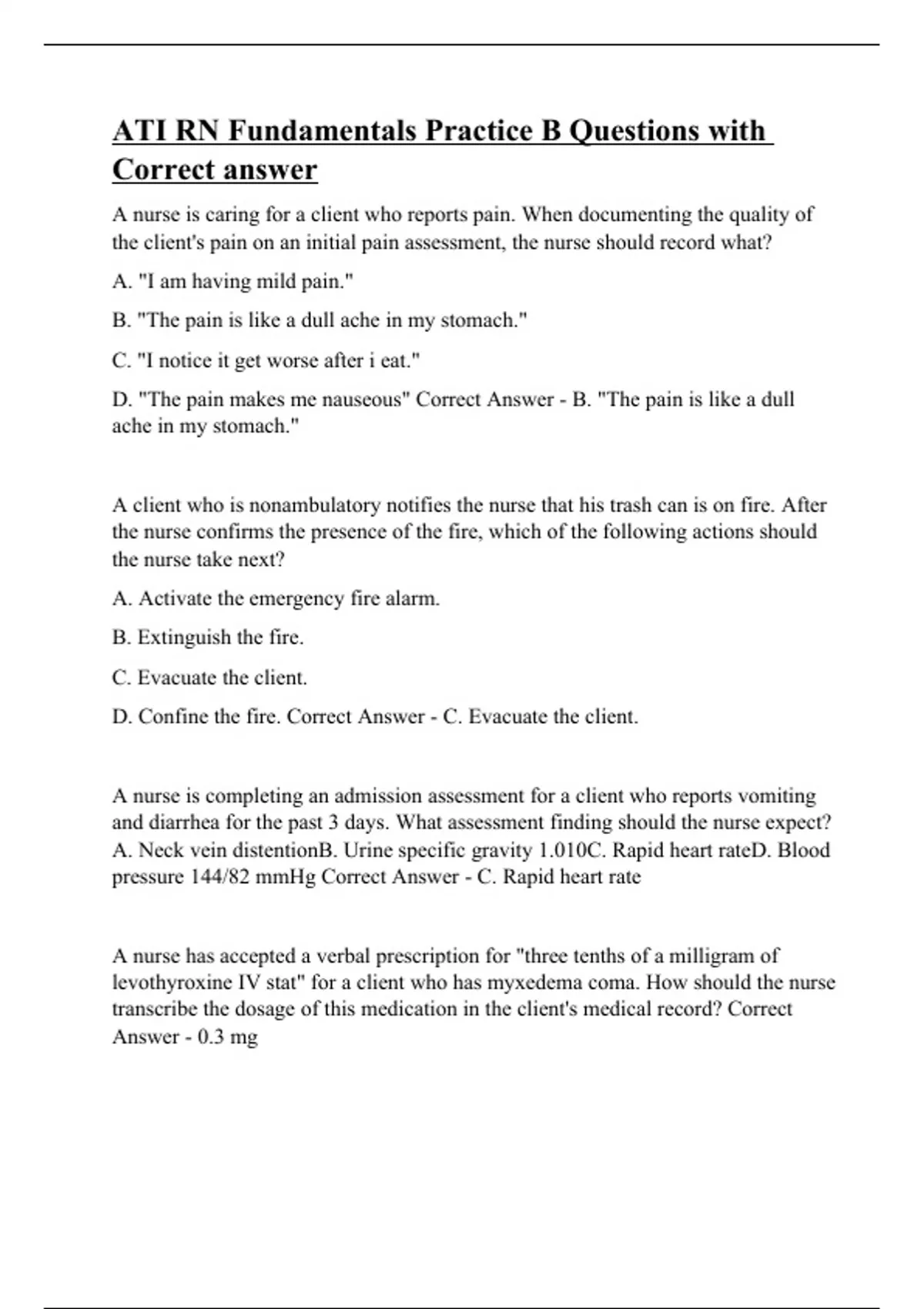 ATI RN Fundamentals Practice B Questions with Correct answer - ATI ...