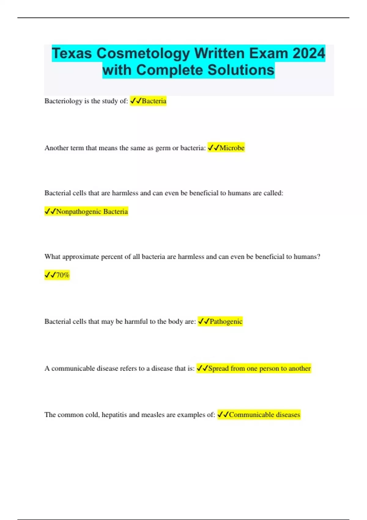 Texas Cosmetology Written Exam 2024 with Complete Solutions - Texas ...