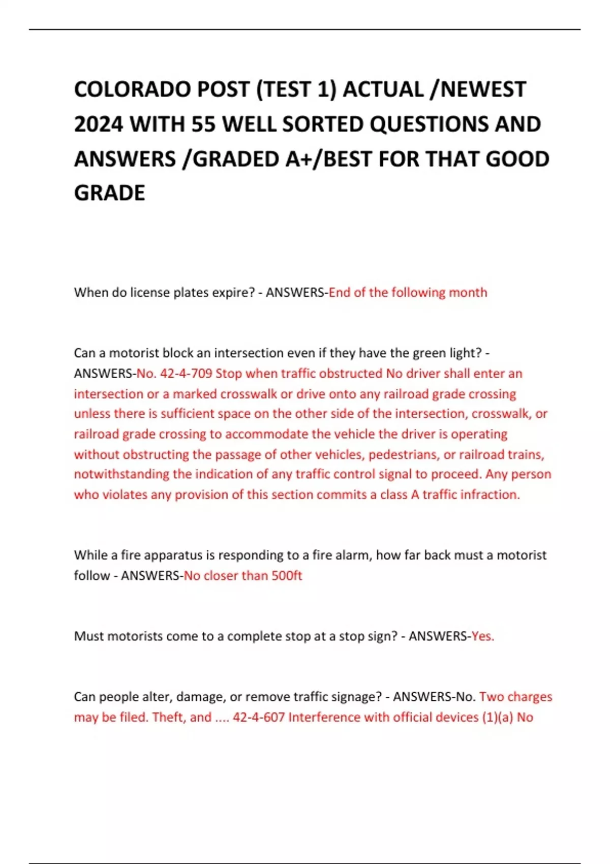 COLORADO POST (TEST 1) ACTUAL /NEWEST 2024 WITH 55 WELL SORTED ...