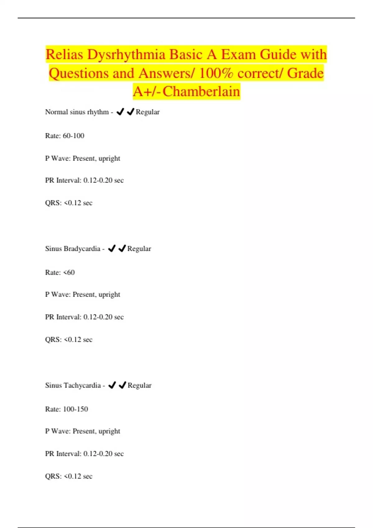 Relias Dysrhythmia Basic A Exam Guide with Questions and Answers/ 100% ...