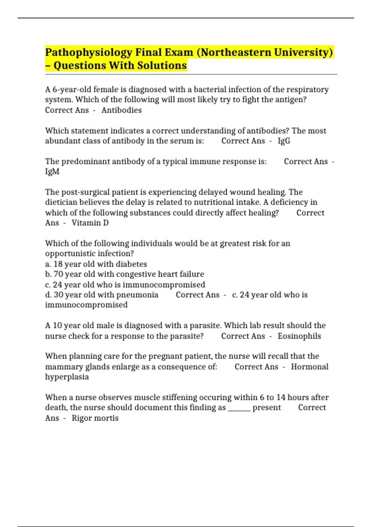 Pathophysiology Final Exam (Northeastern University) – Questions With ...