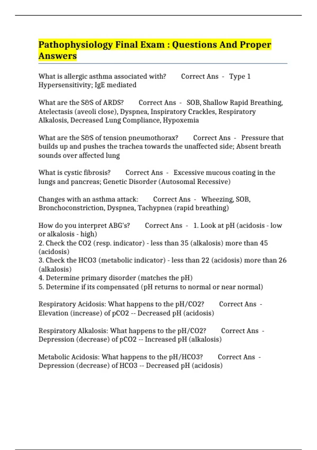 Pathophysiology Final Exam : Questions And Proper Answers - HESI ...