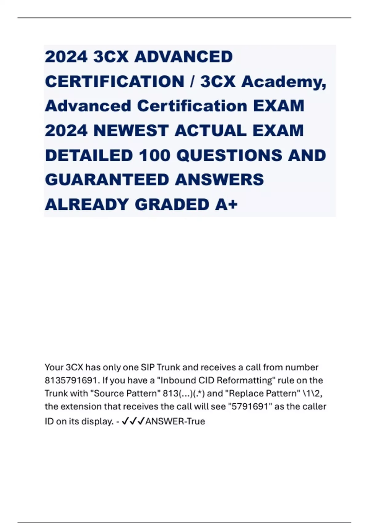 2024 3CX ADVANCED CERTIFICATION / 3CX Academy, Advanced Certification EXAM 2024 NEWEST ACTUAL ...