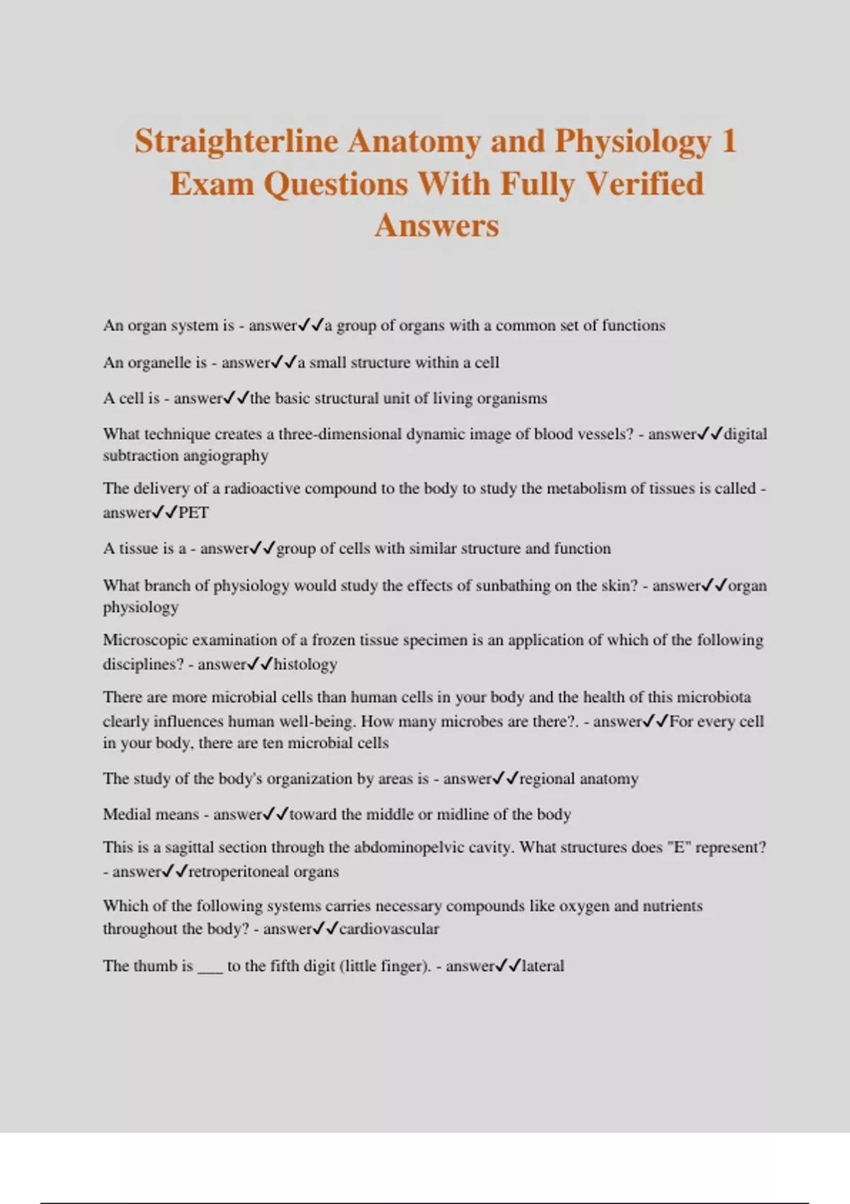 Straighterline Anatomy and Physiology 1 Exam Questions With Fully ...