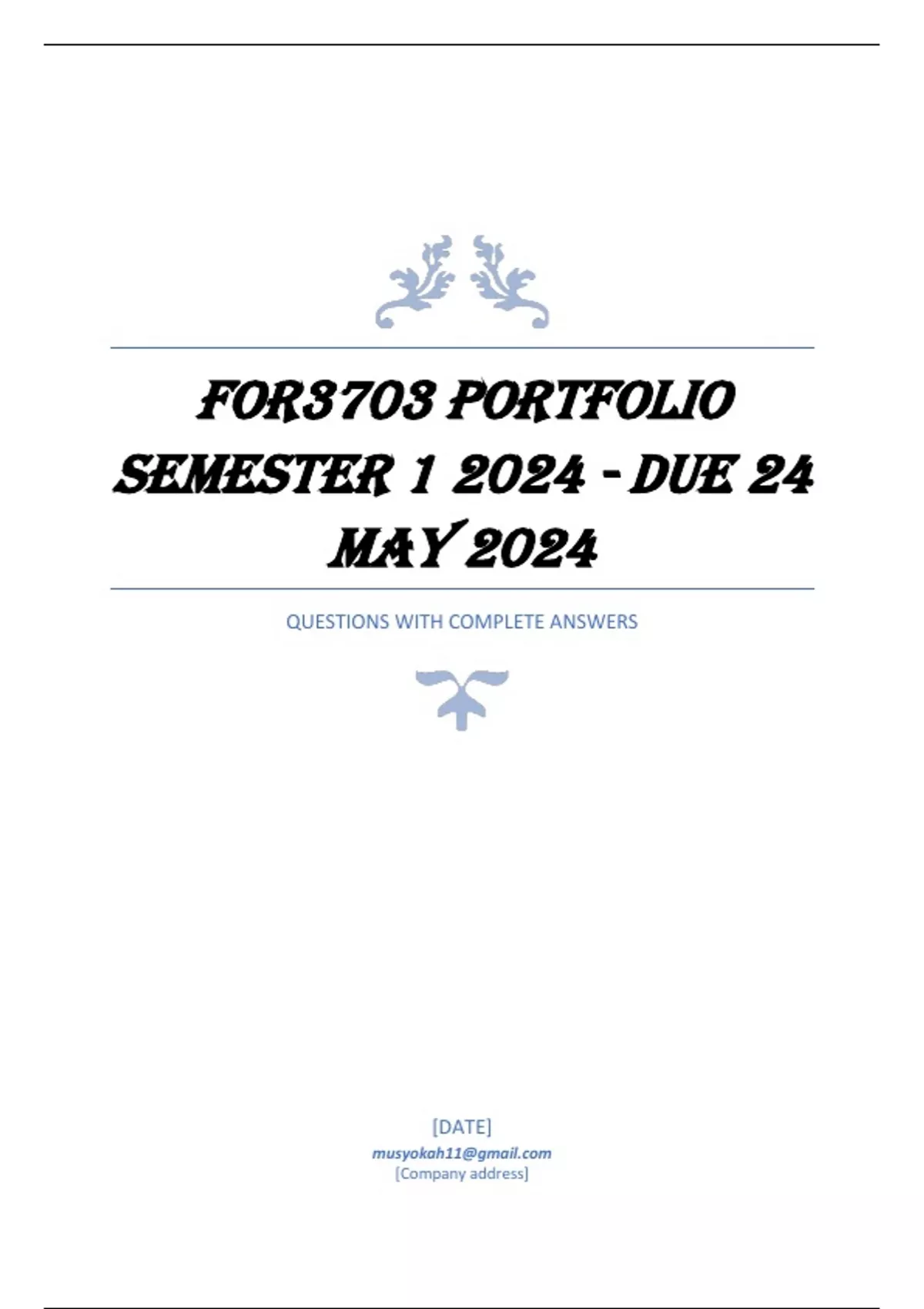 FOR3703 PORTFOLIO Semester 1 2024 - DUE 24 May 2024 - FOR3703 (FOR3703 ...