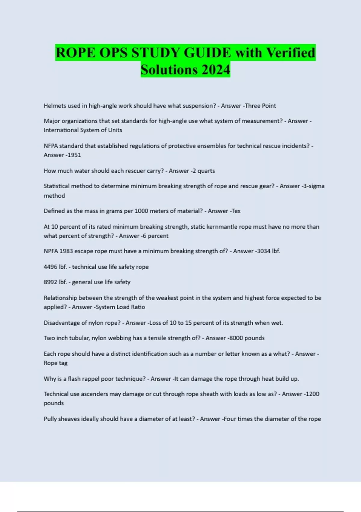 ROPE OPS STUDY GUIDE with Verified Solutions 2024 - Rope ops - Stuvia US