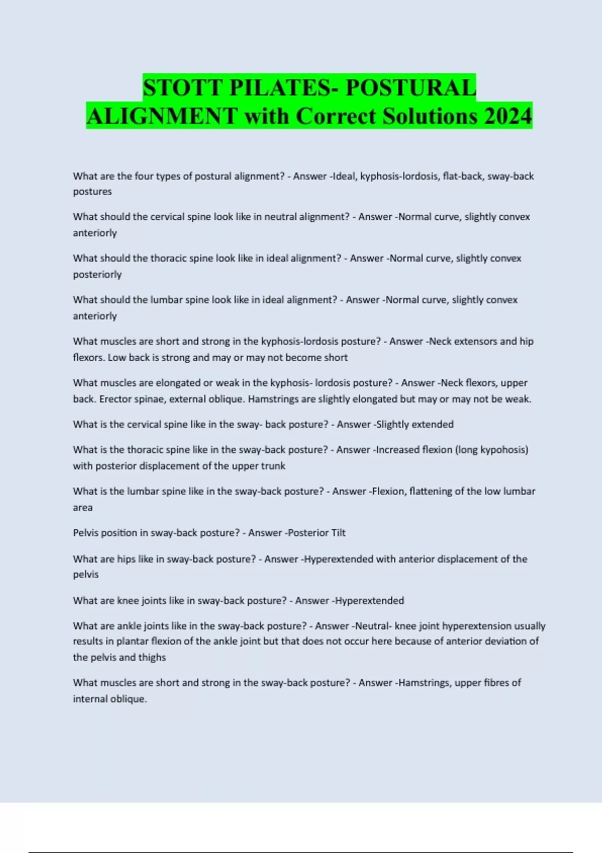 STOTT PILATES- POSTURAL ALIGNMENT with Correct Solutions 2024 - Stott ...