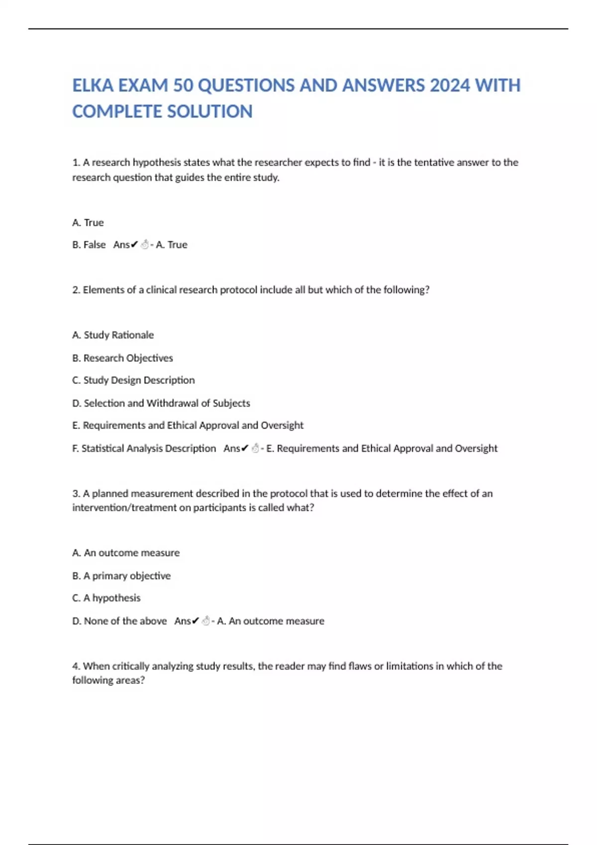 ELKA EXAM 50 QUESTIONS AND ANSWERS 2024 WITH COMPLETE SOLUTION - ELKA ...