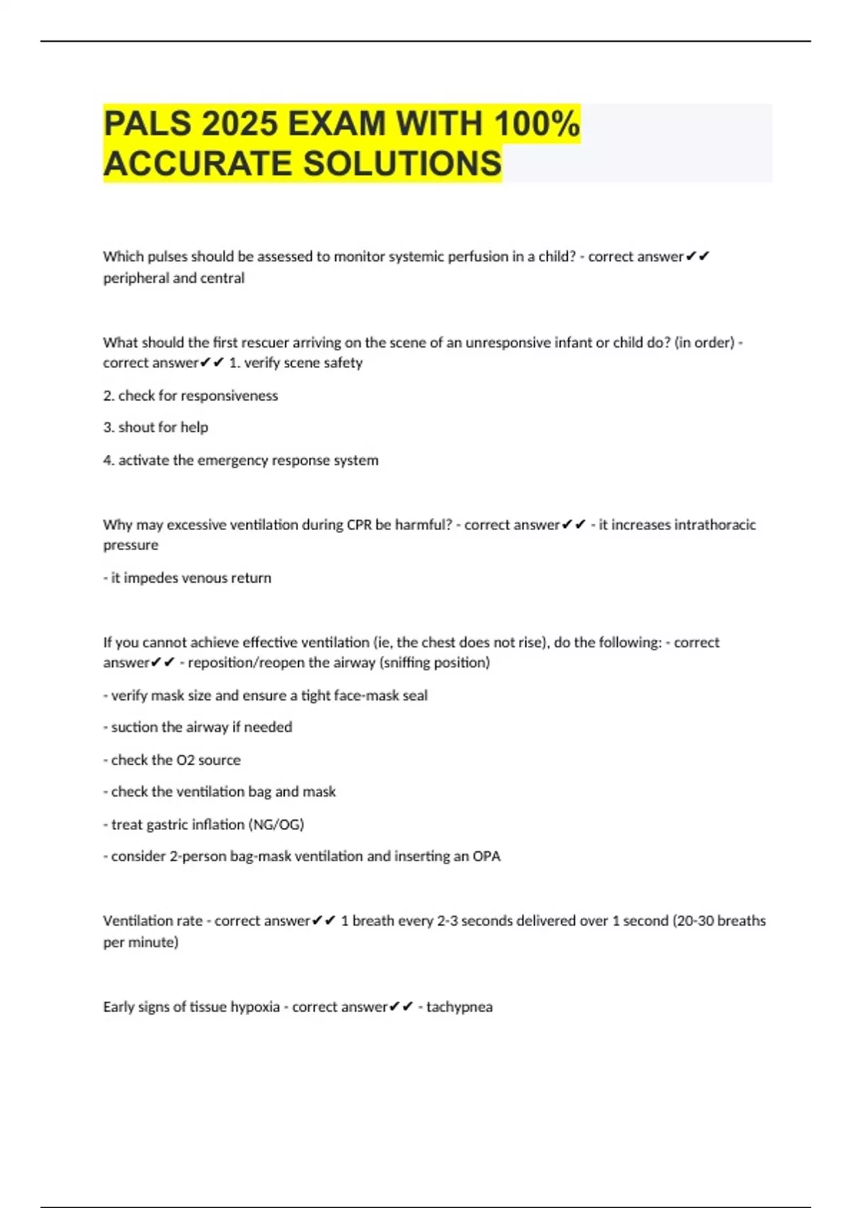 PALS 2025 EXAM WITH 100% ACCURATE SOLUTIONS - PALS - Stuvia US