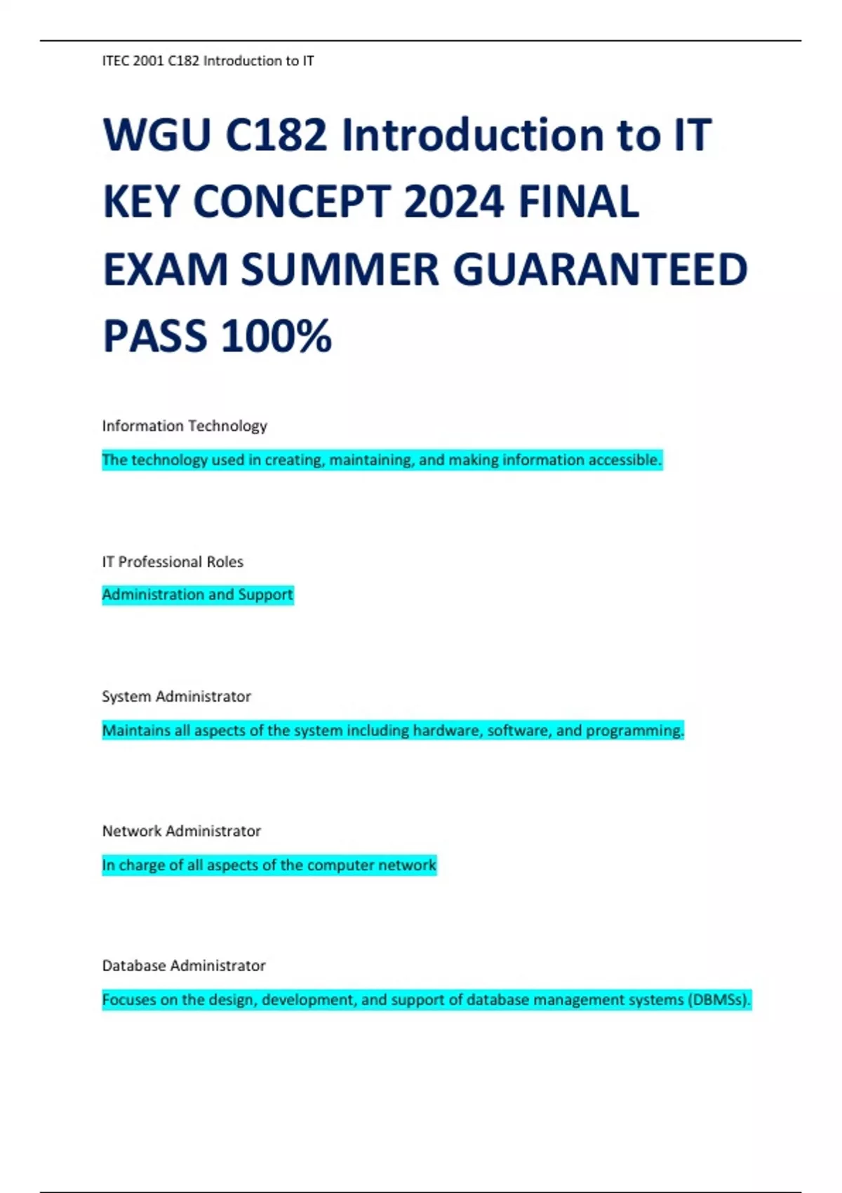 WGU C182 Introduction to IT 2024 FINAL EXAM SUMMER GUARANTEED PASS 100% ...