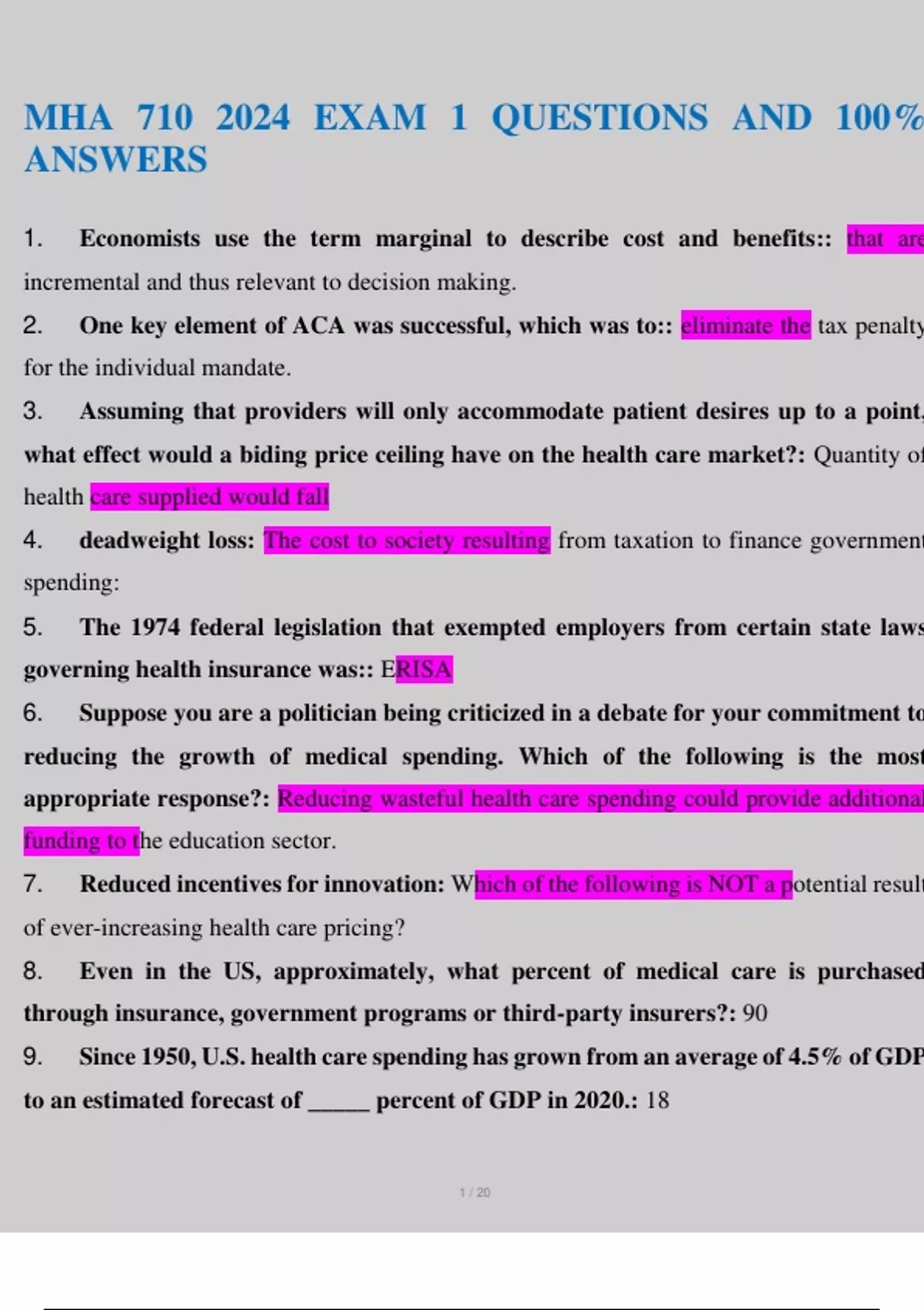 LSUS MHA 710 EXAMS FOR 2022,2023 AND 2024 QUESTIONS AND VERIFIED ANSWERS - Stuvia US