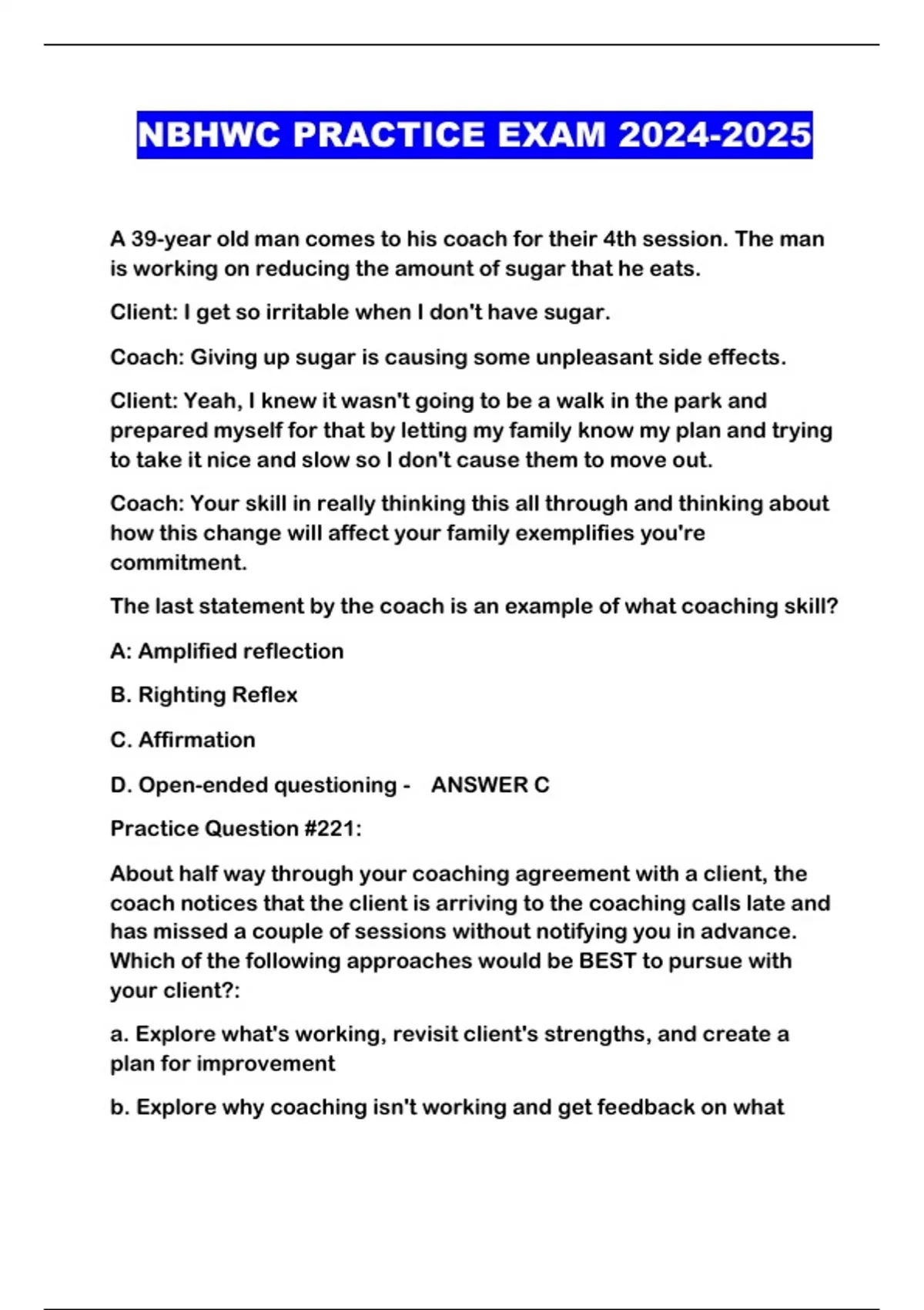 NBHWC PRACTICE EXAM - NBHWC - Stuvia US