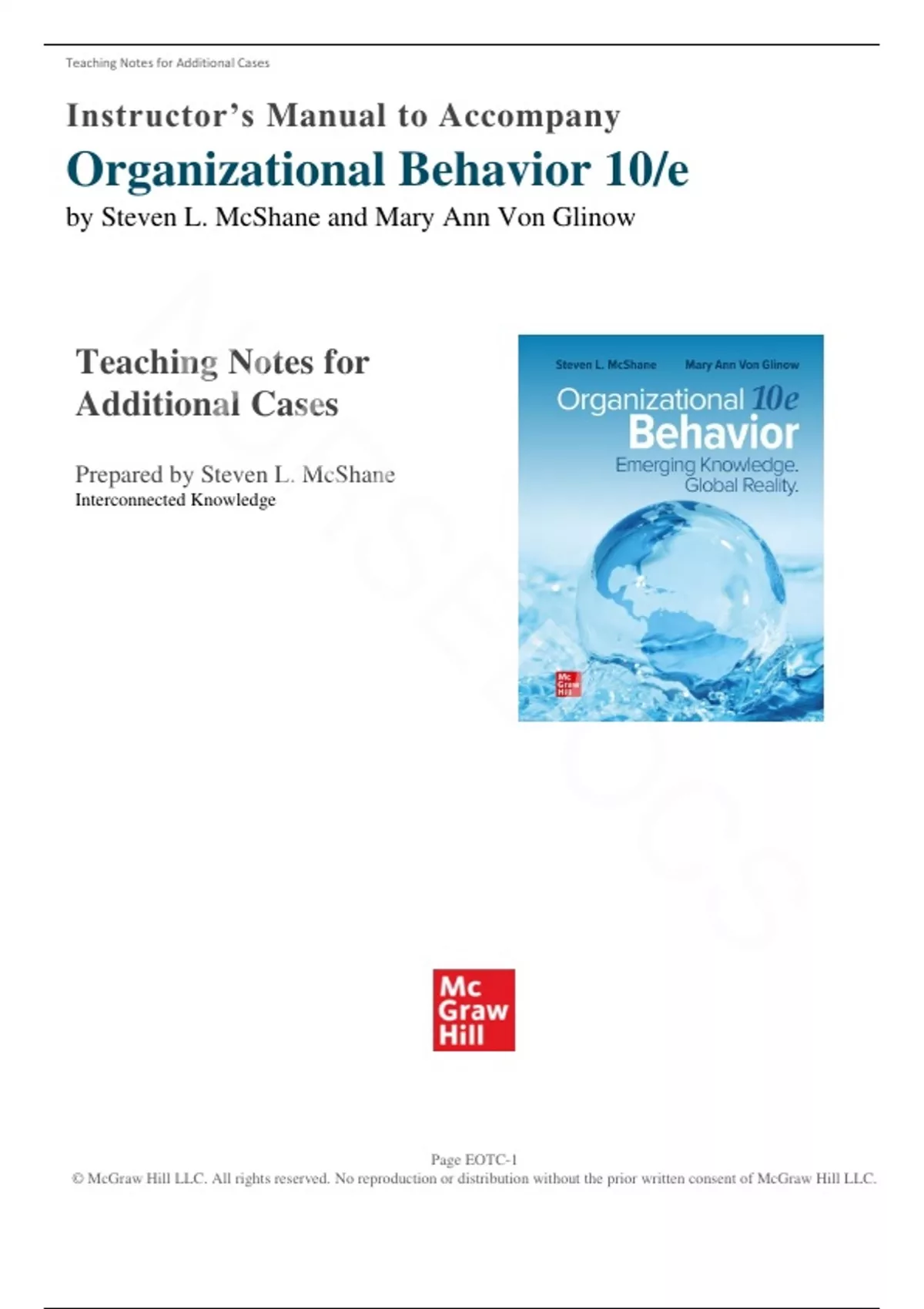 Instructor’s Manual to Accompany Organizational Behavior 10th Edition ...