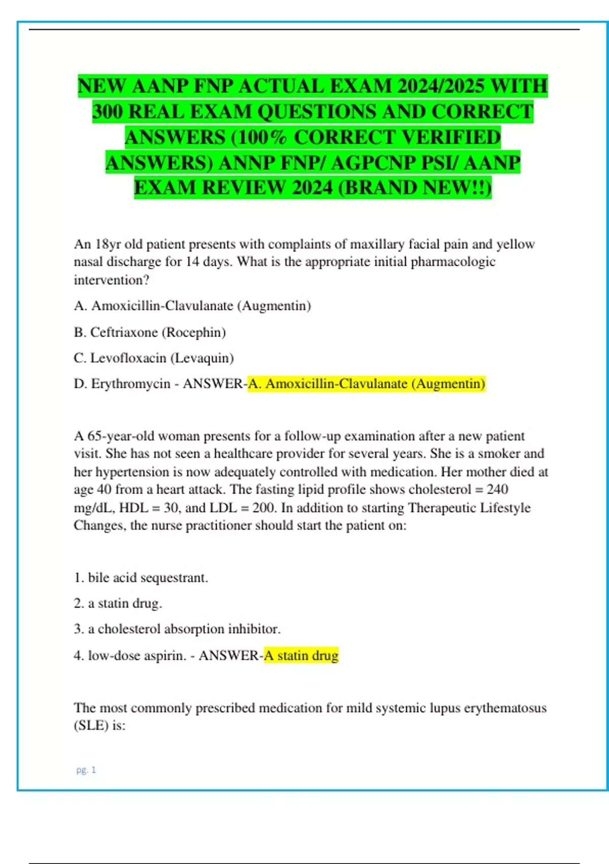 NEW AANP FNP ACTUAL EXAM 2024/2025 WITH 300 REAL EXAM QUESTIONS AND ...