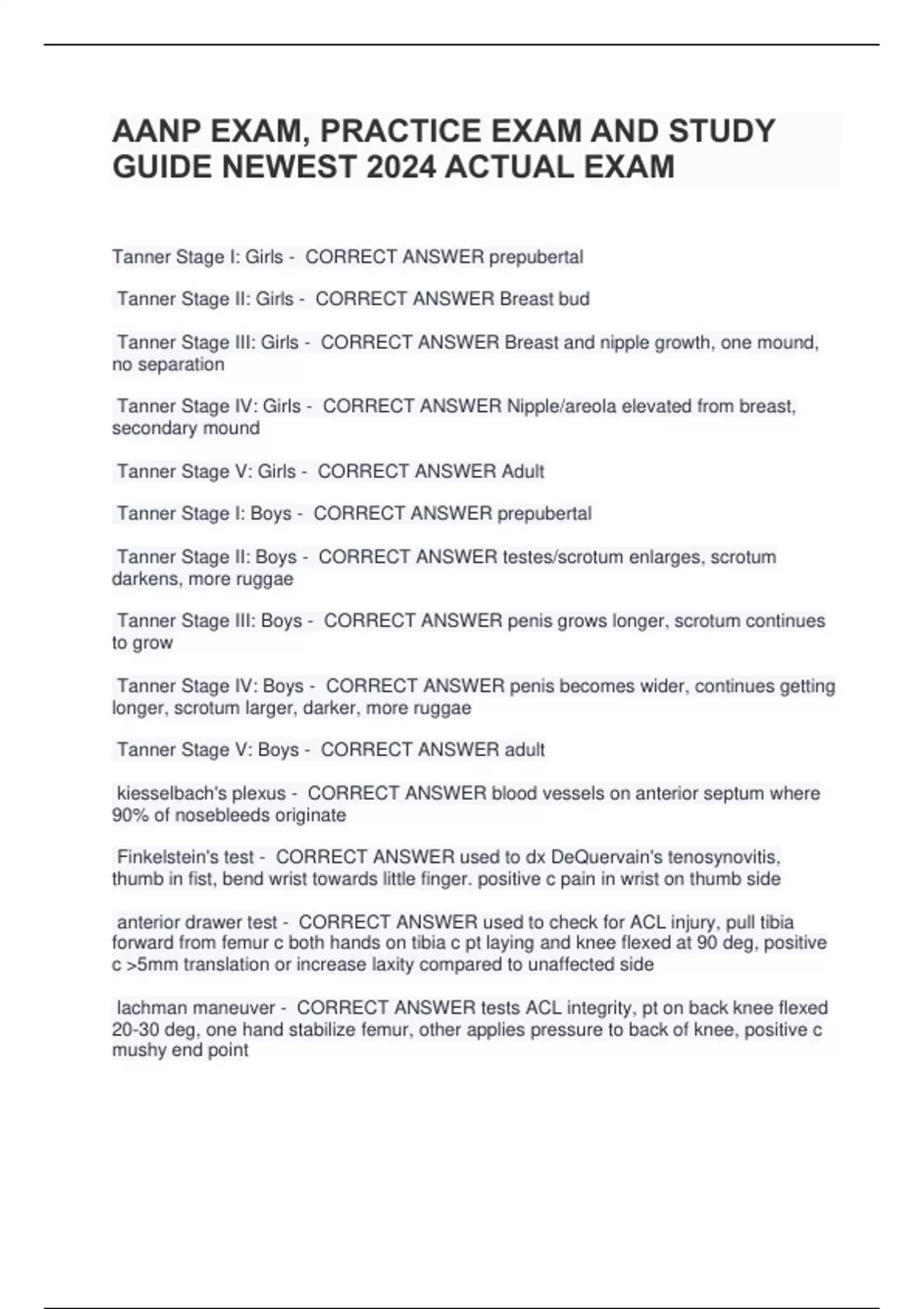 AANP EXAM, PRACTICE EXAM AND STUDY GUIDE NEWEST 2024 ACTUAL EXAM - AANP EX1 - Stuvia US