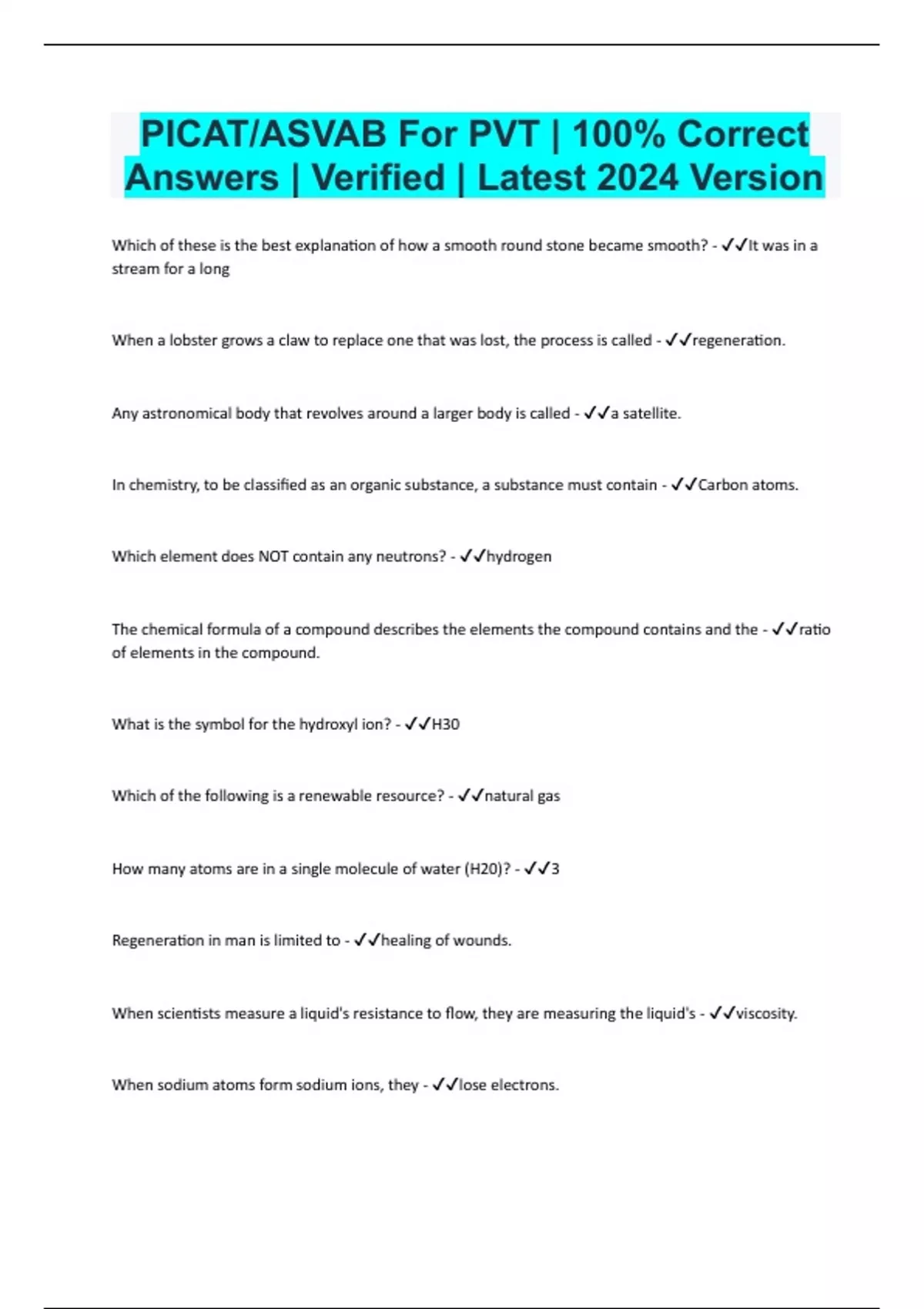 Picat Bundled Exam Resources with Complete Solution | Expert Verified ...