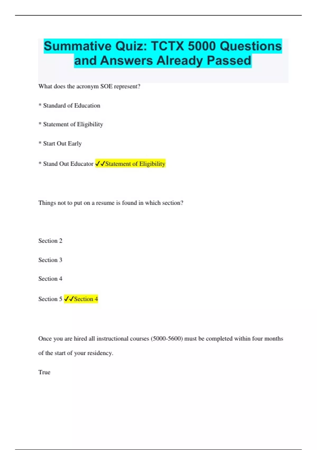 Summative Quiz: TCTX 5000 Questions and Answers Already Passed - TCTX ...