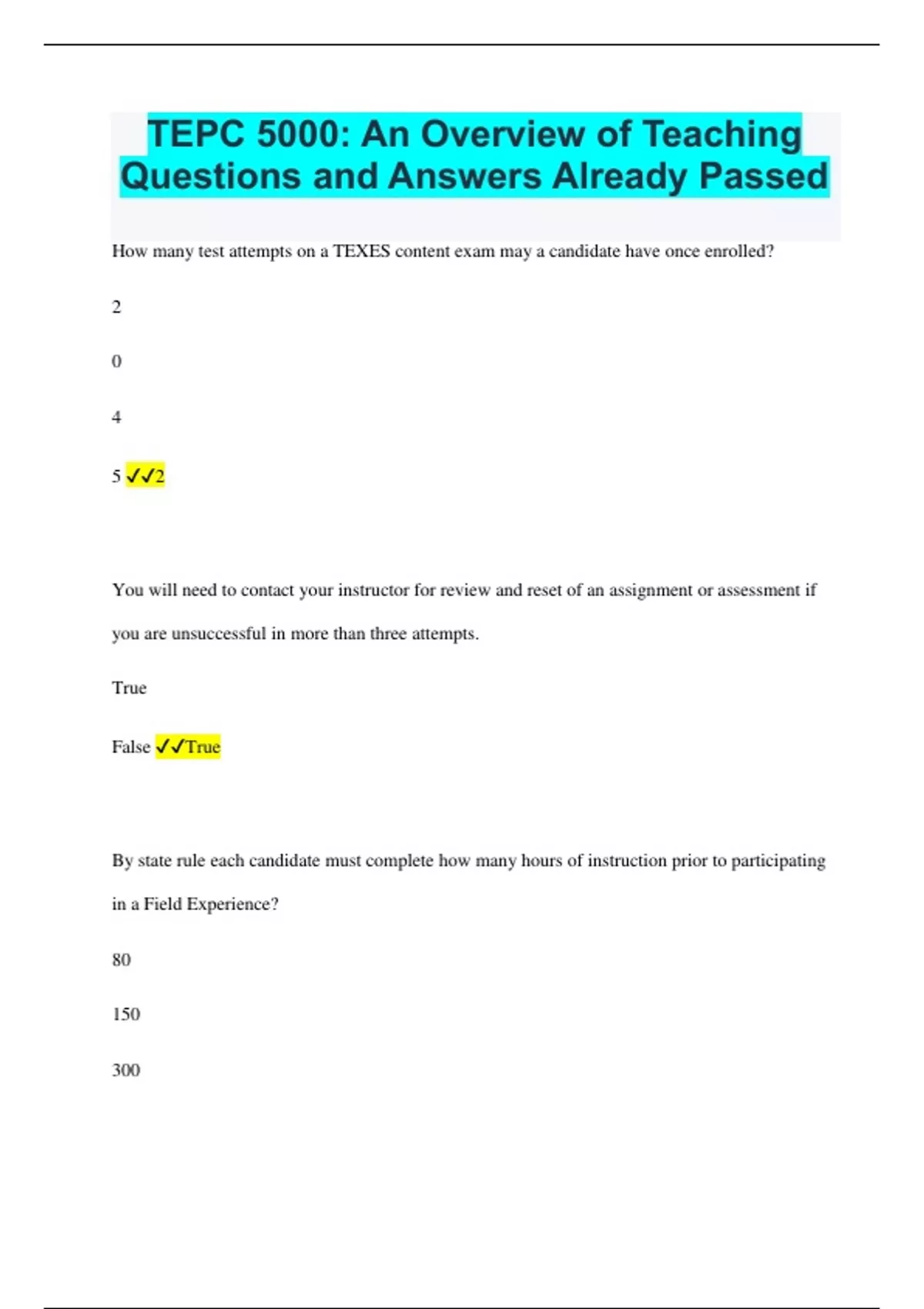 TEPC 5000: An Overview of Teaching Questions and Answers Already Passed ...