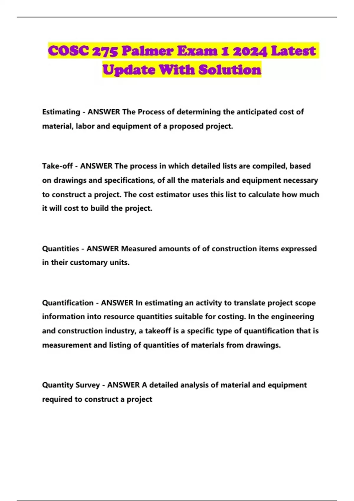 COSC 275 Palmer Exam 1 2024 Latest Update With Solution - COSC 275 ...
