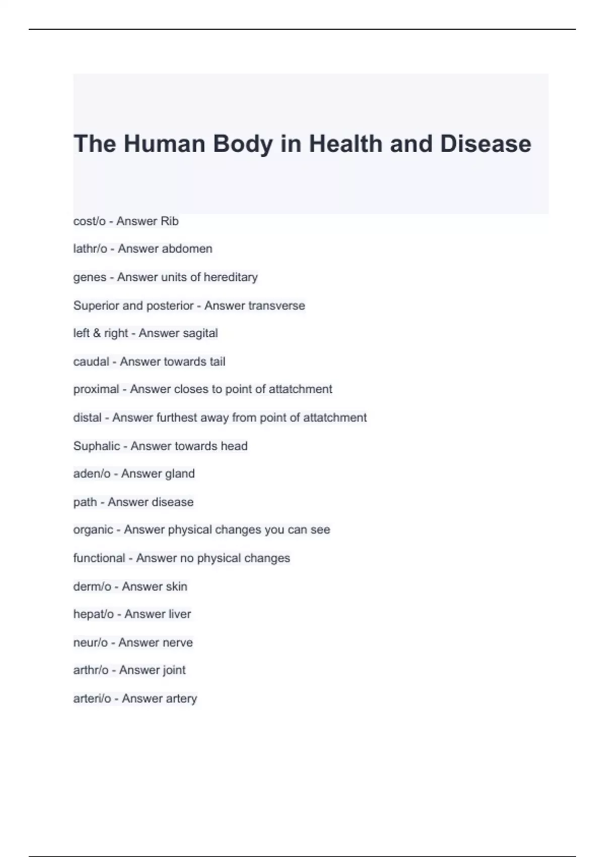 The Human Body in Health and Disease Exam with correct Answers - Human ...