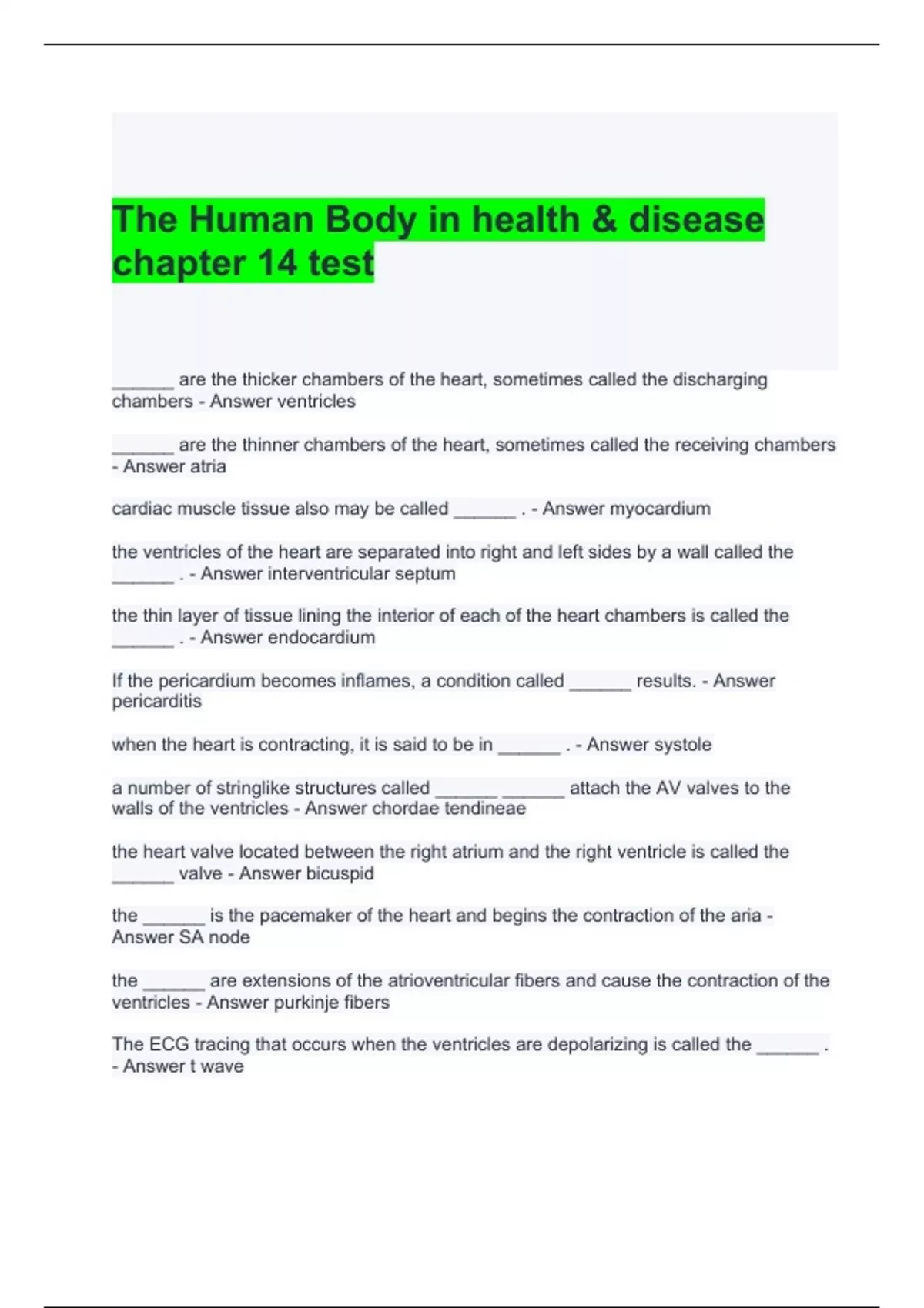 The Human Body in health & disease chapter 14 test-solved - Human Body ...